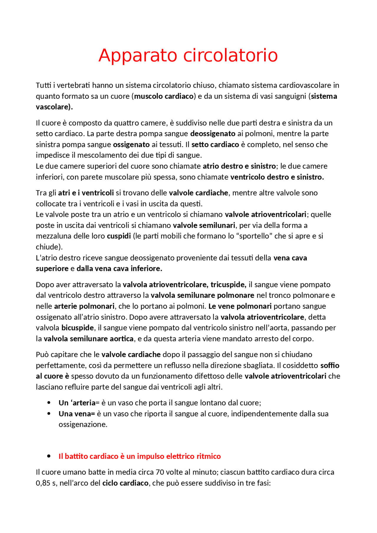 Appunti Sistema Circolatorio Docsity