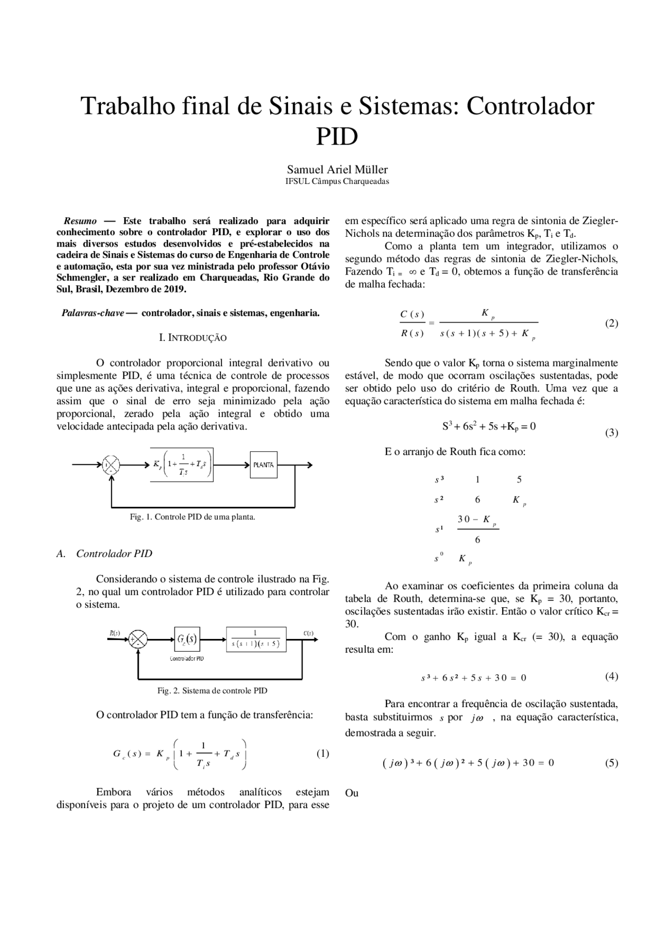 Sistema PID modelagem e exemplificação - Docsity