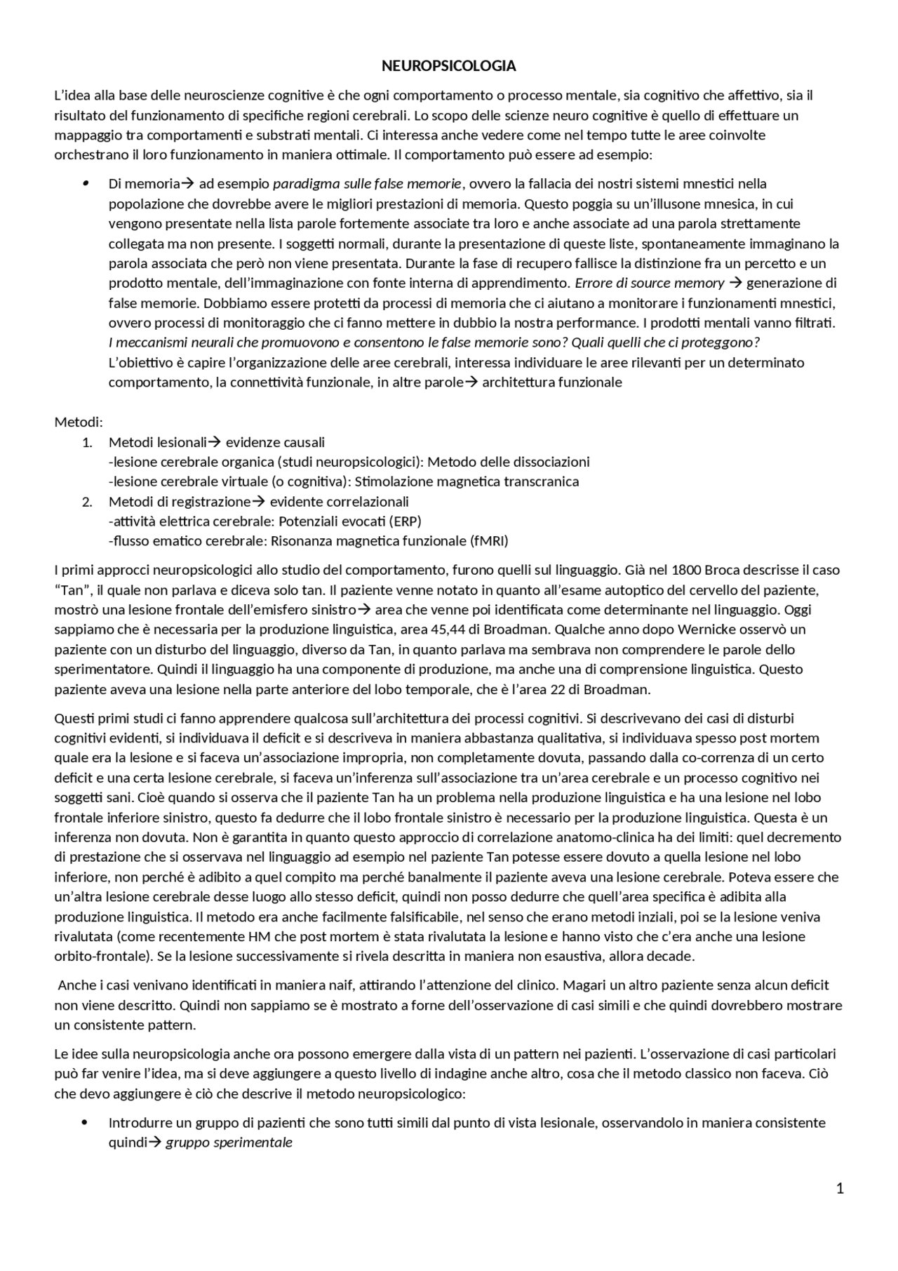 Neuropsicologia Appunti Lezione Docsity