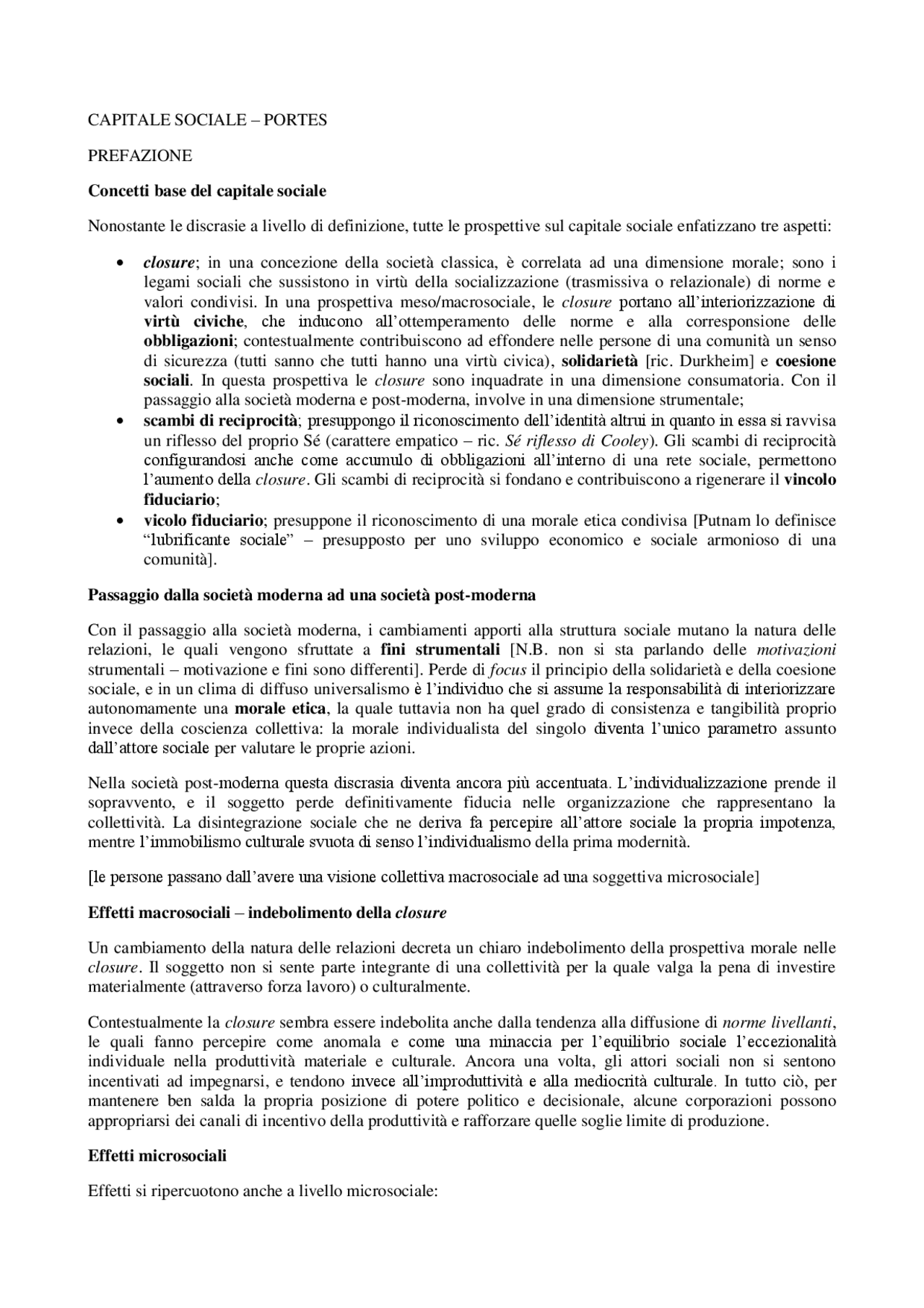 Riassunti Di Capitale Sociale Di Alejandro Portes Docsity