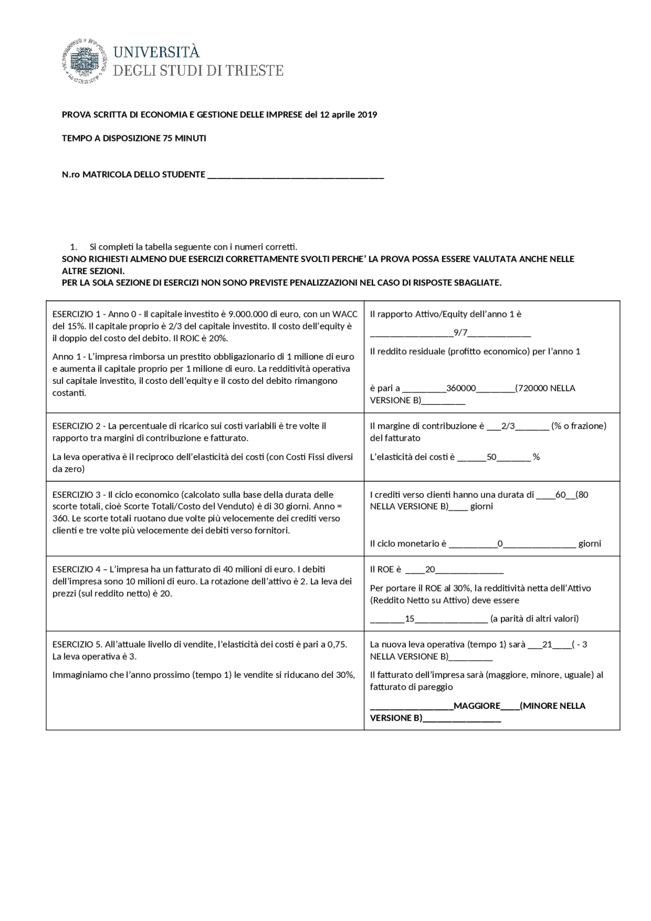 Soluzioni Esame Egi Docsity