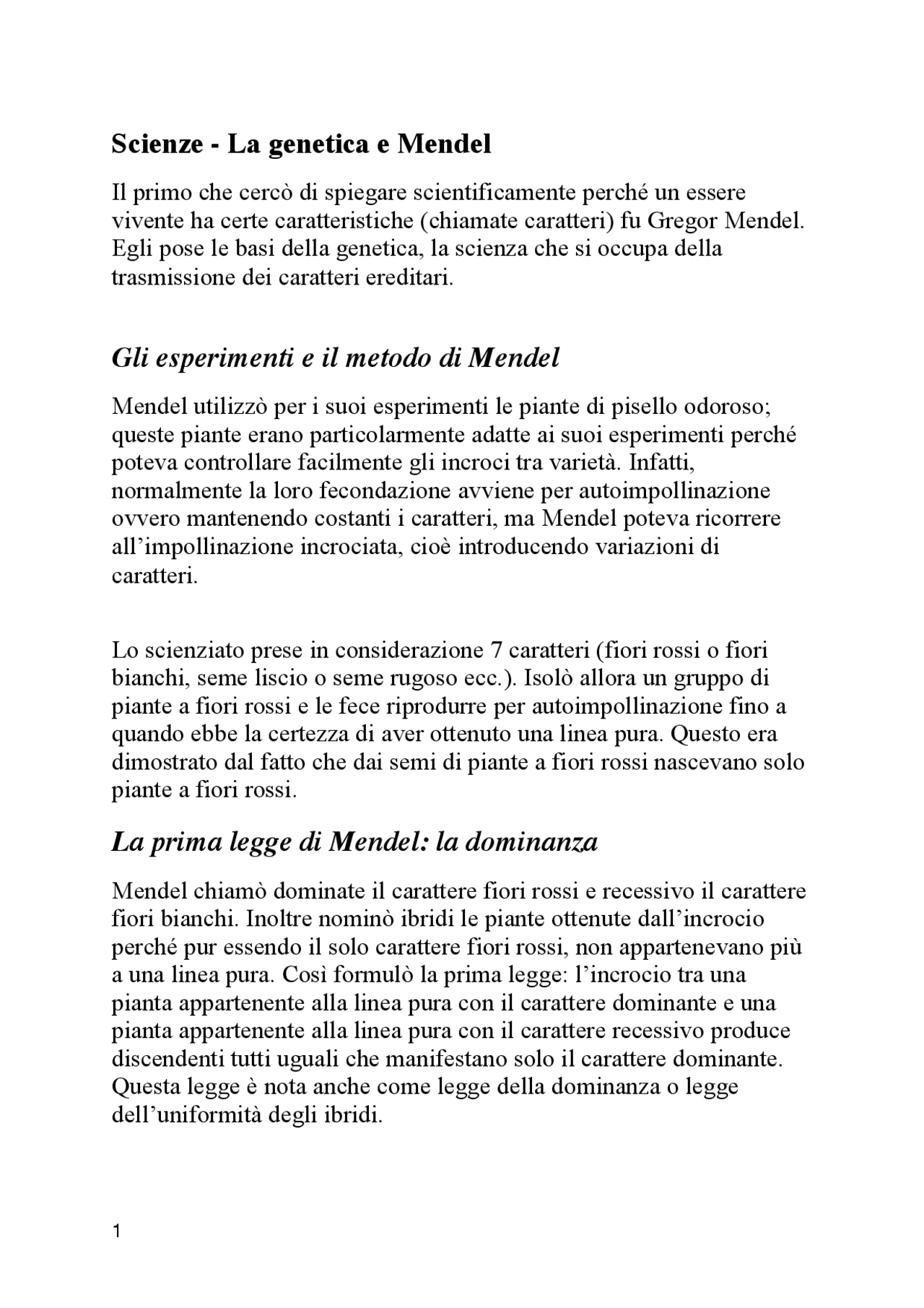 La Genetica E Mendel Docsity