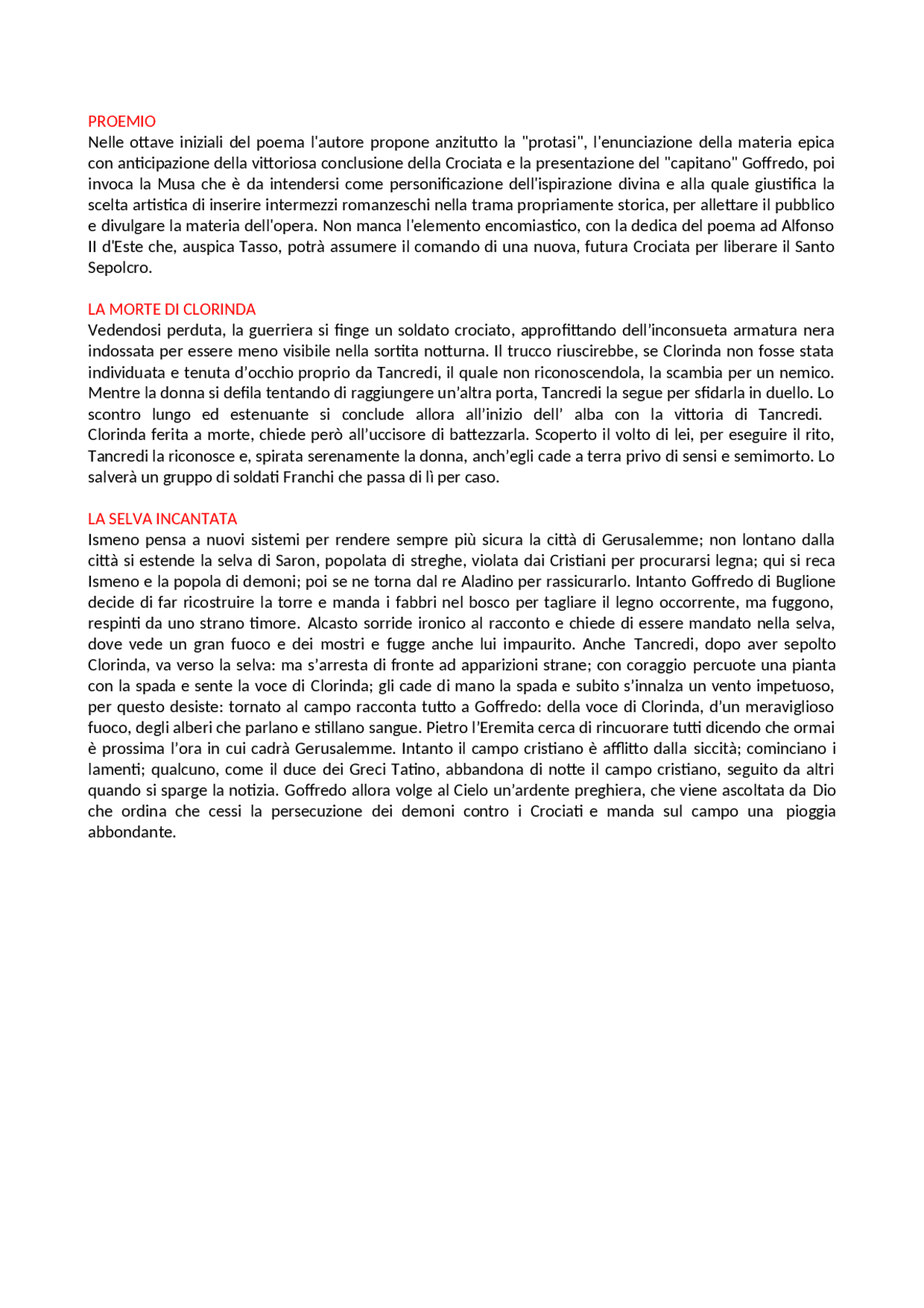 Riassunto Di Alcuni Testi Della Gerusalemme Liberata Docsity
