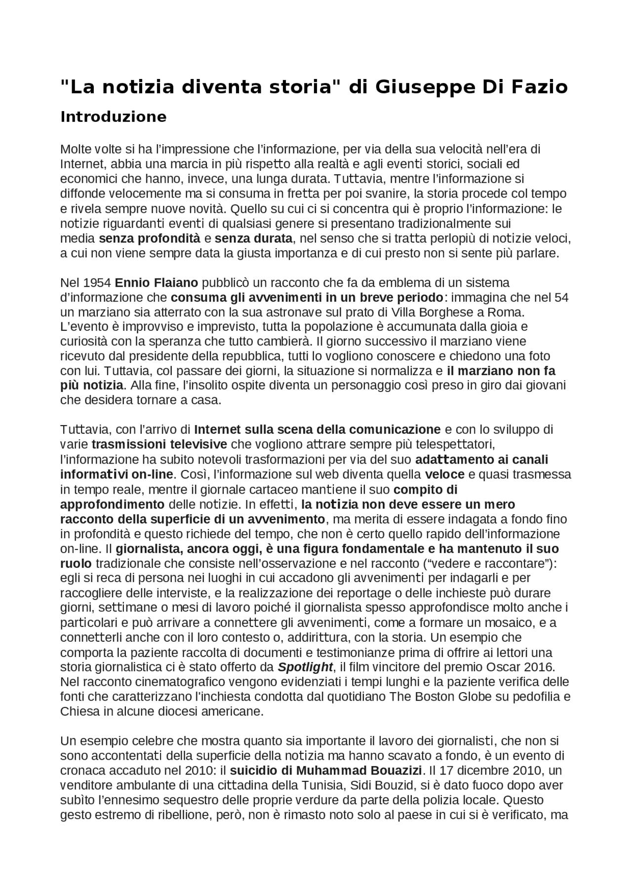 La Notizia Diventa Storia Giuseppe Di Fazio Docsity