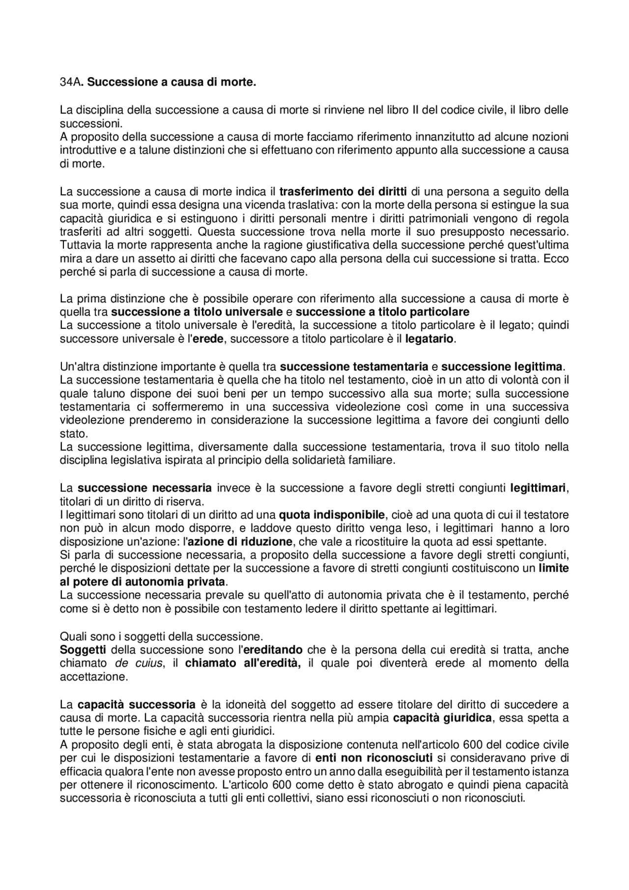 Successione Mortis Causa Docsity