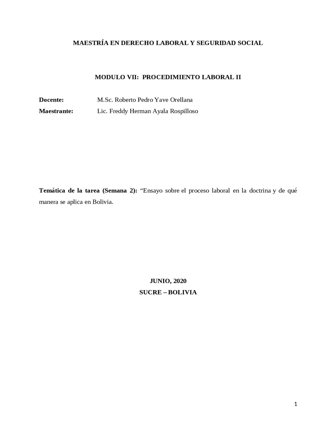 Ensayo Principios Derecho Laboral Y Su Aplicación En Bolivia