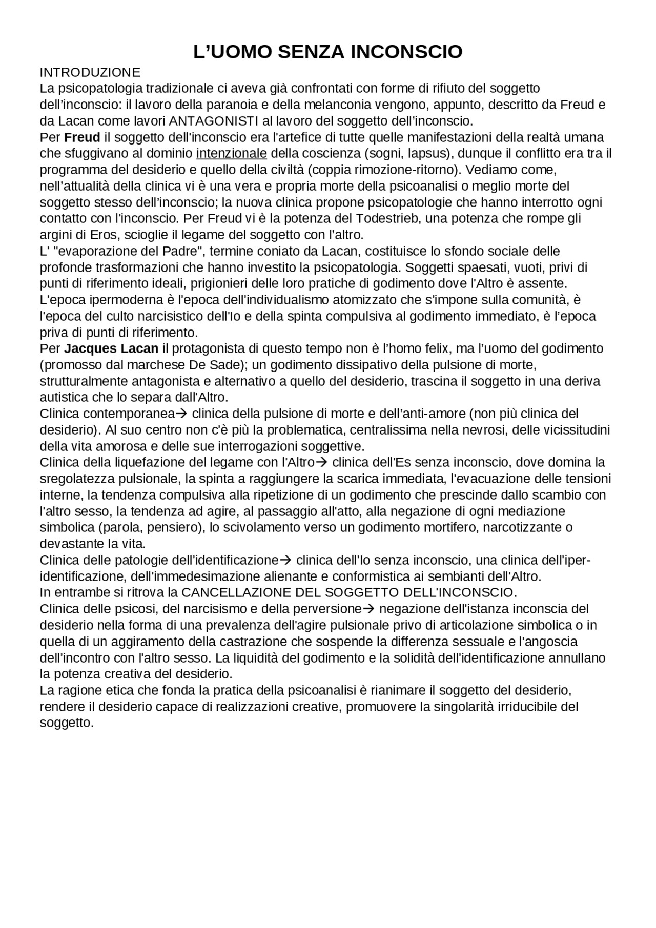 Riassunto Luomo Senza Inconscio Docsity