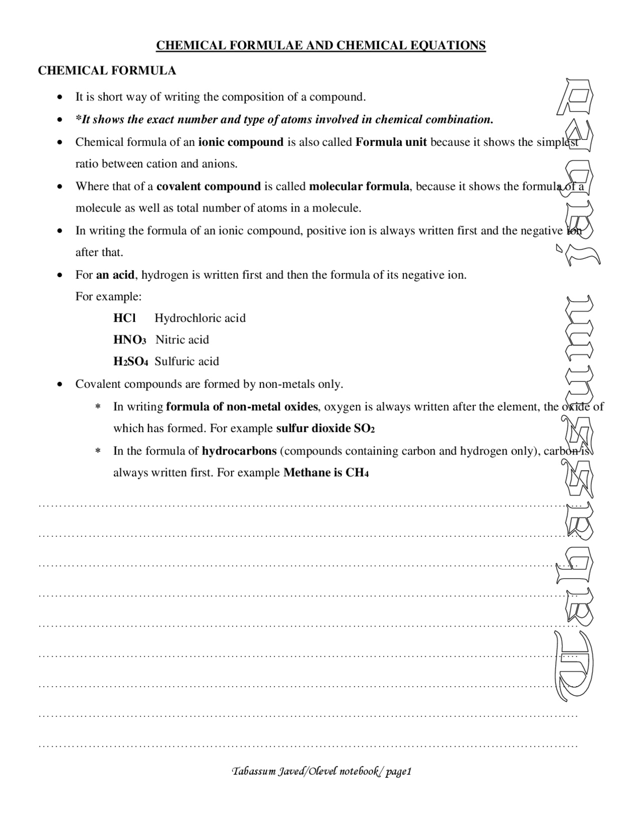 Chemistry GCSE cie exam | Exercises Chemistry - Docsity