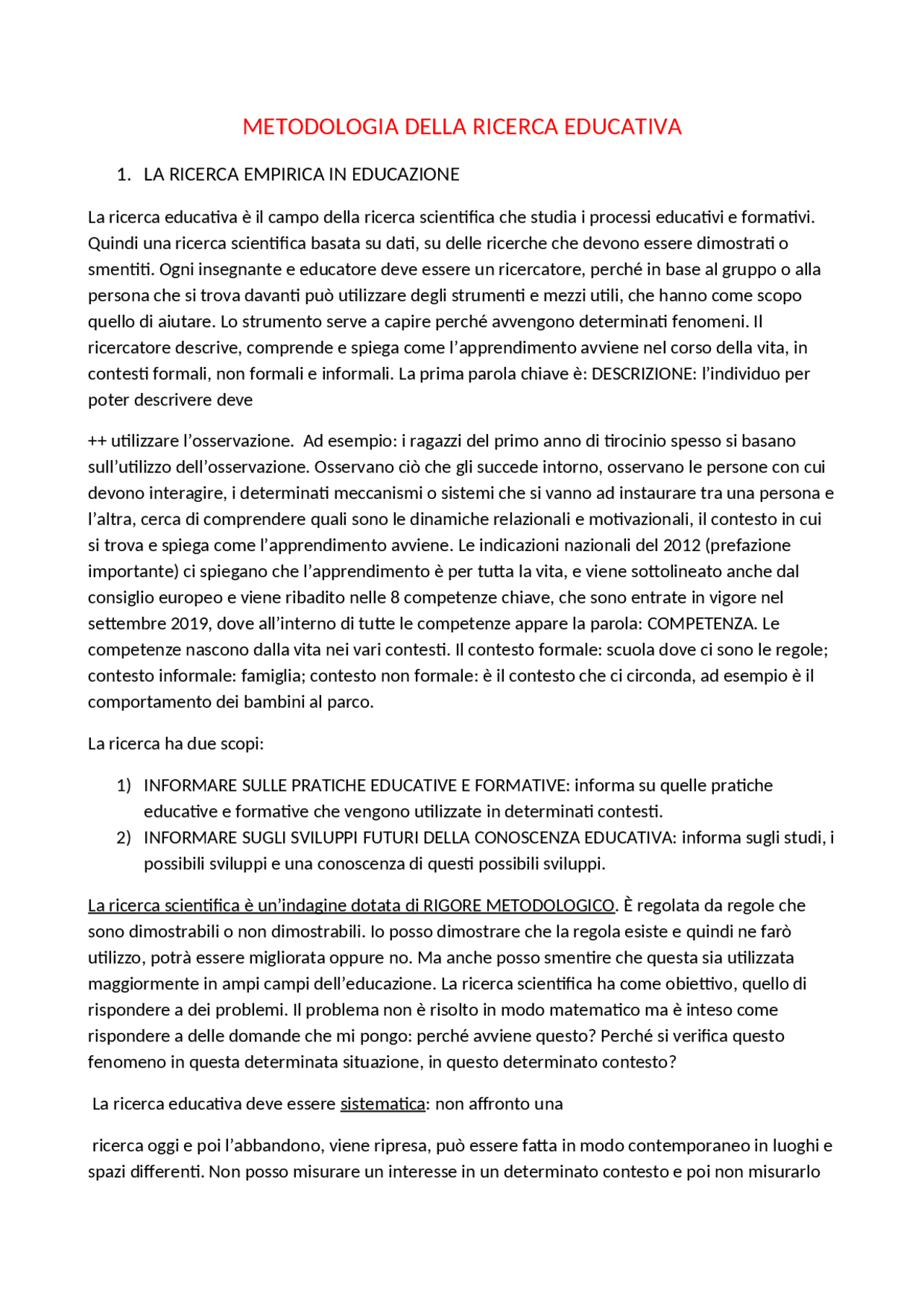 Metodologia Della Ricerca Educativa Docsity