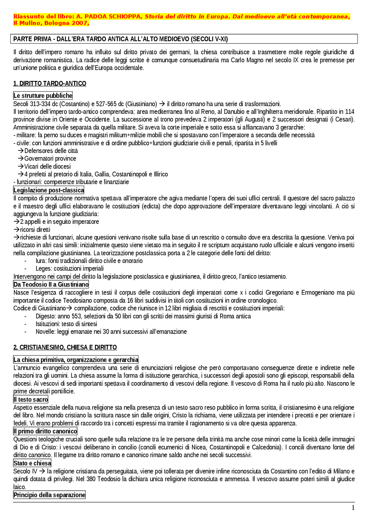 Riassunto Padoa Schioppa Docsity