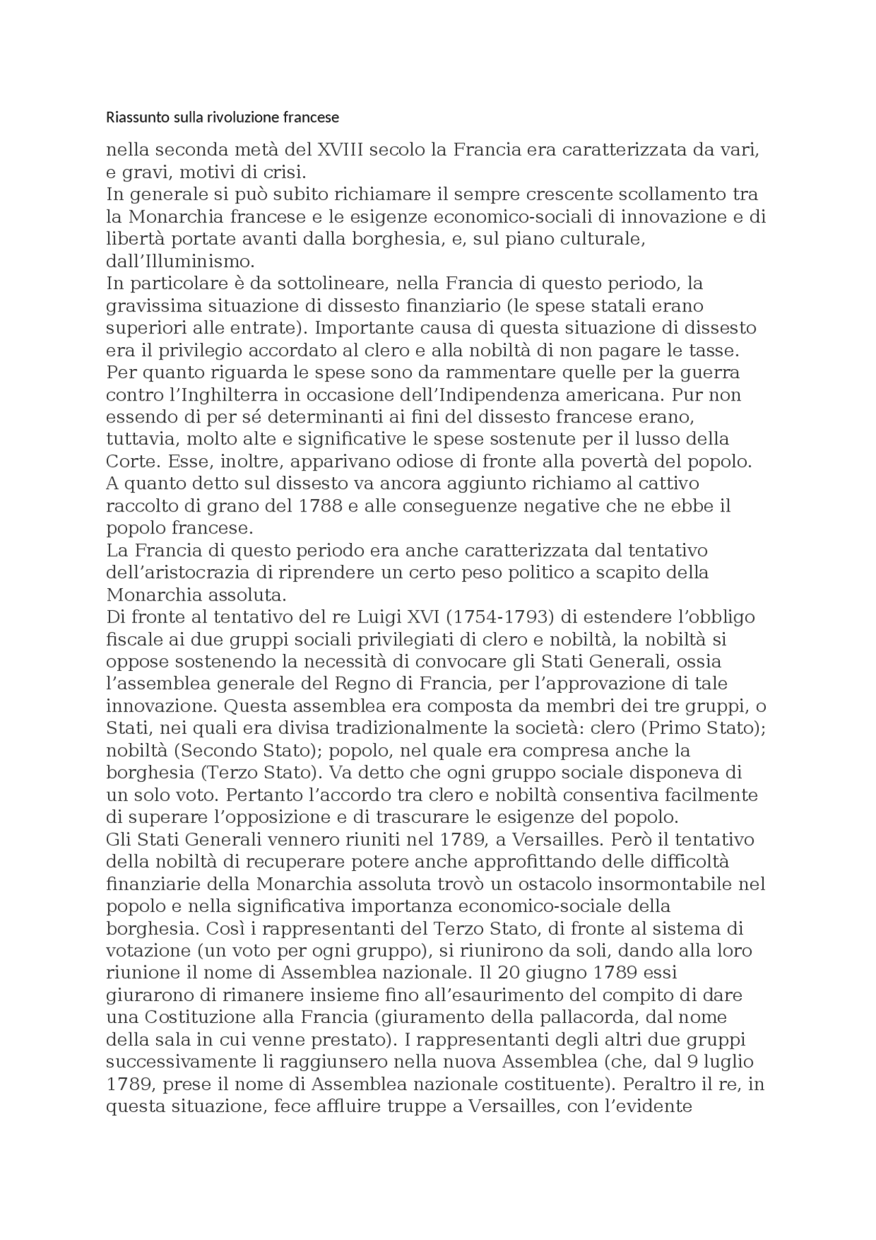 Riassunto Rivoluzione Francese Docsity