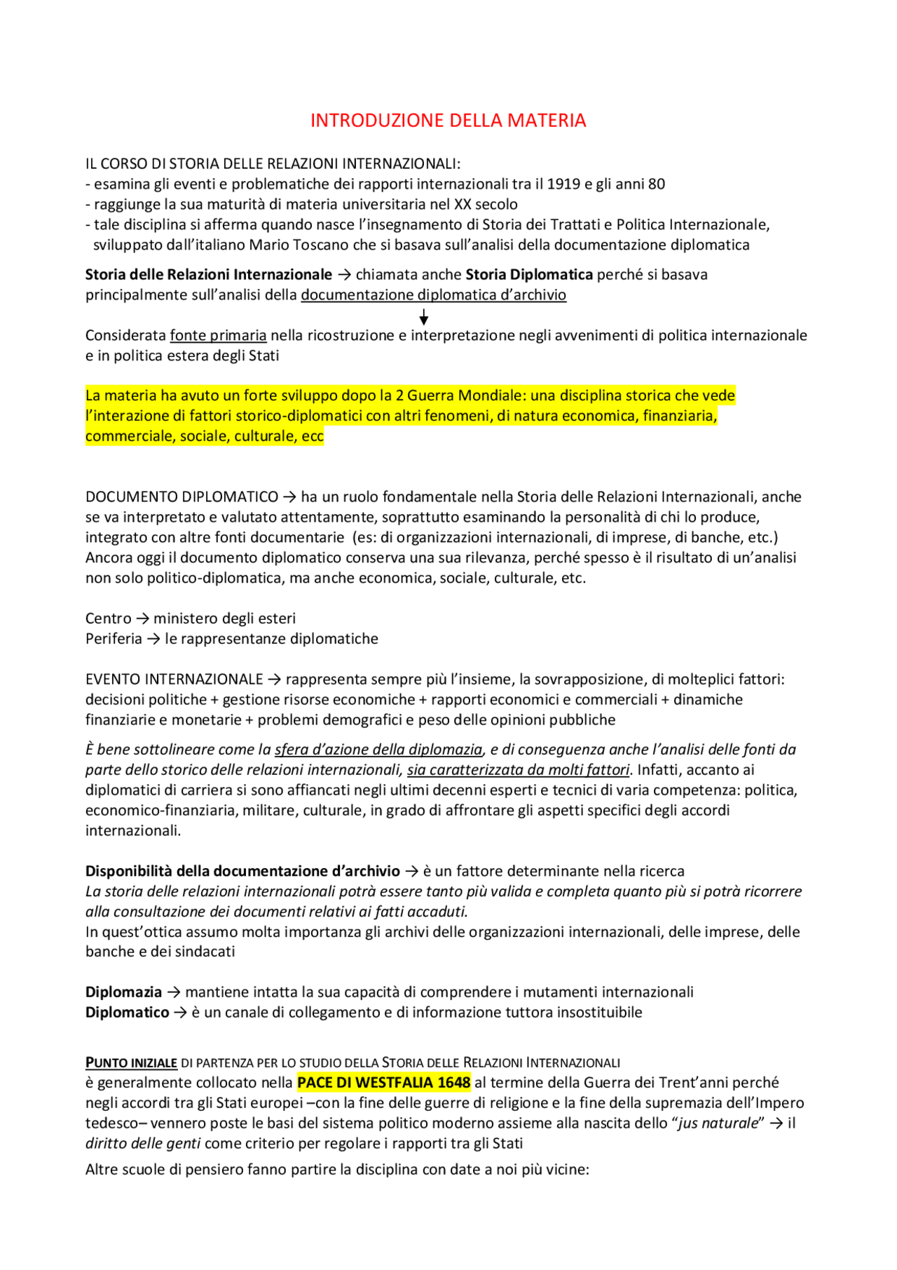 Storia Delle Relazioni Internazionali Riassunto Completo Docsity