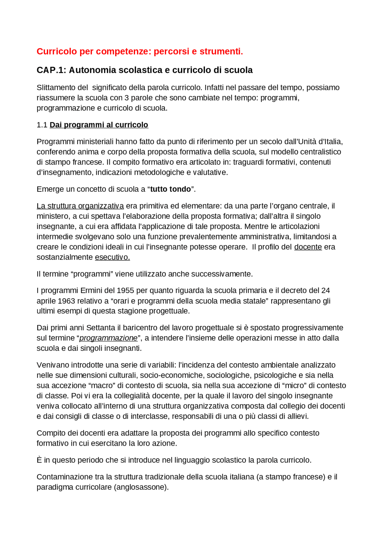 Curricolo per competenze - Pedagogia sperimentale - Docsity