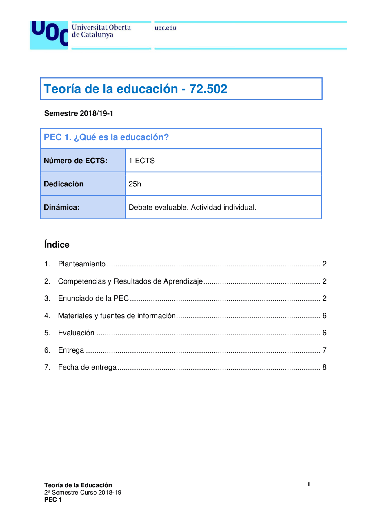Enunciado De Pec 1teoria De La Educación Docsity
