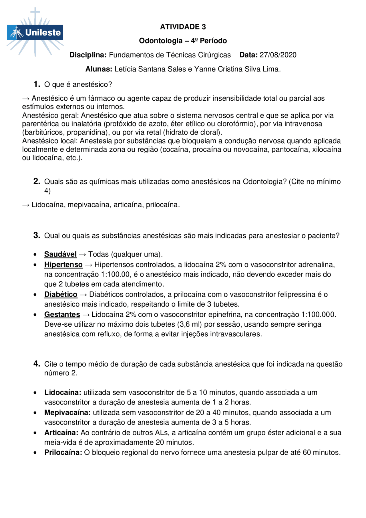 Anestesia Definições Docsity