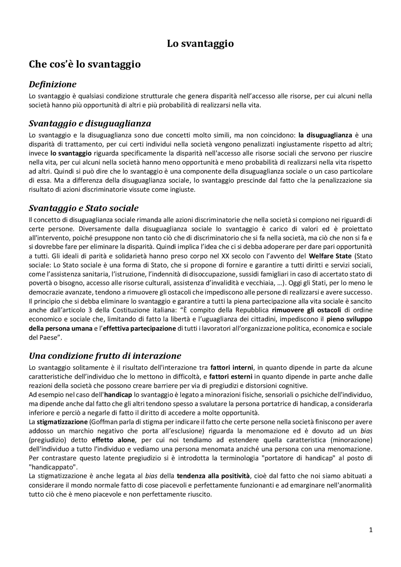 Svantaggio E Disuguaglianze Docsity