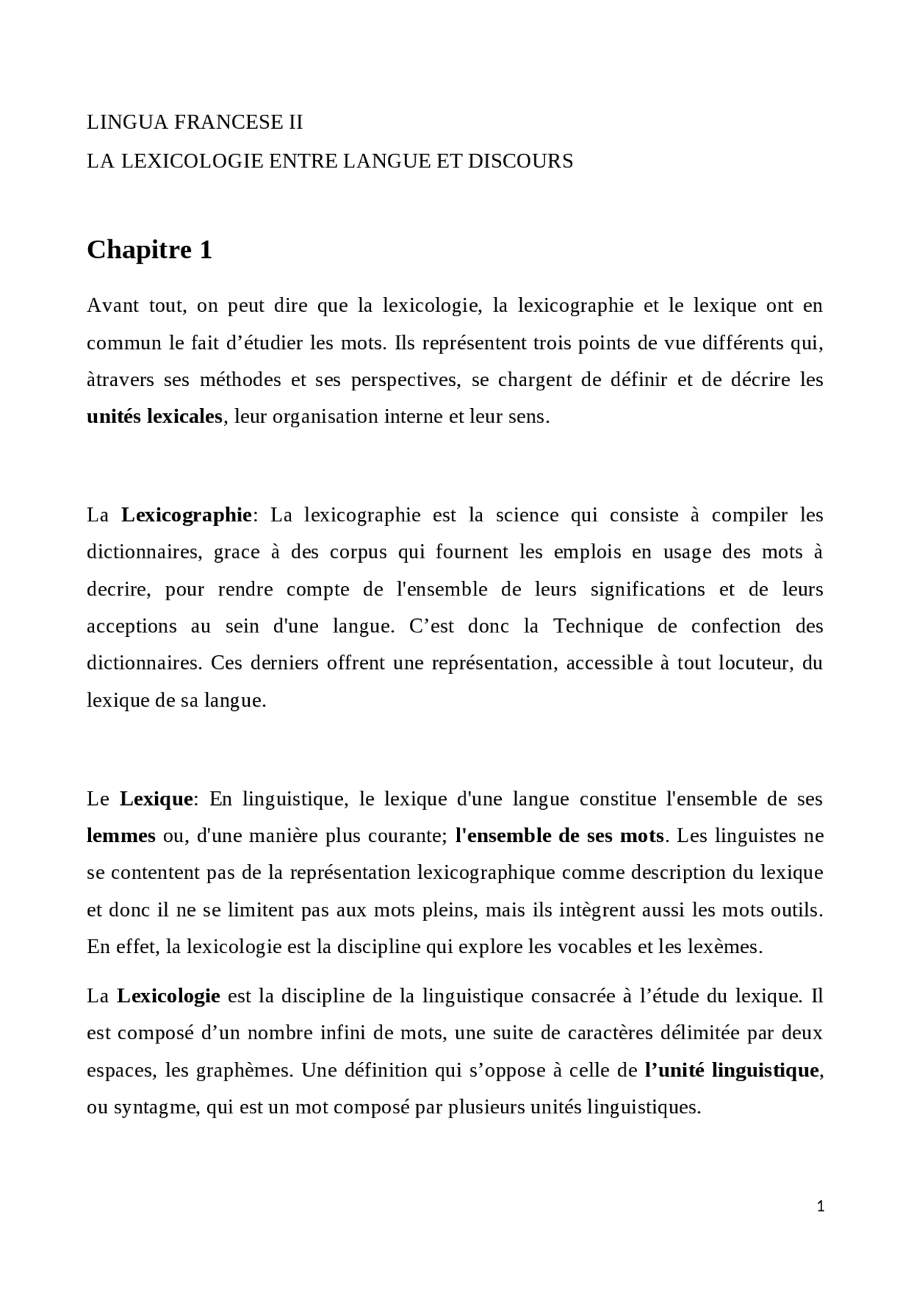 La Lexicologie Entre Langue Et Discours Docsity