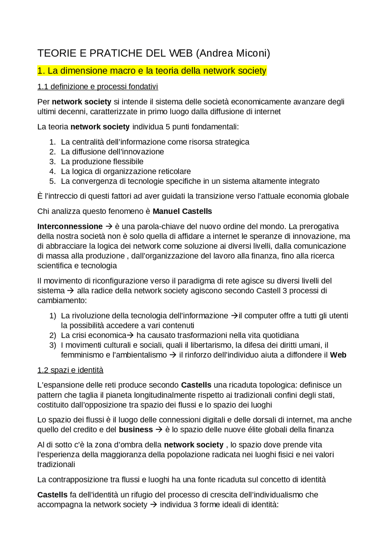 Teorie E Pratiche Del Web Docsity