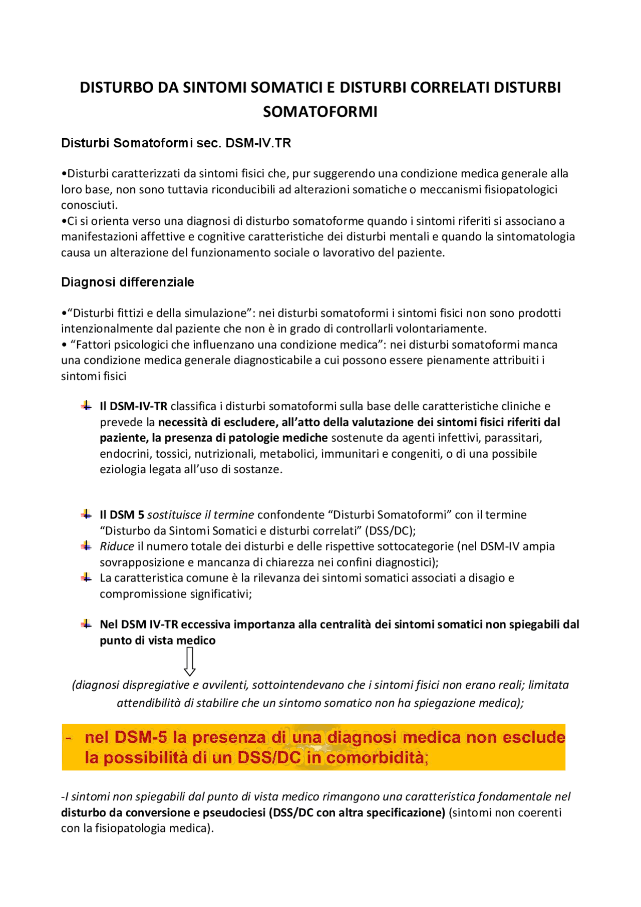 Disturbi Somatici Dsm V Docsity