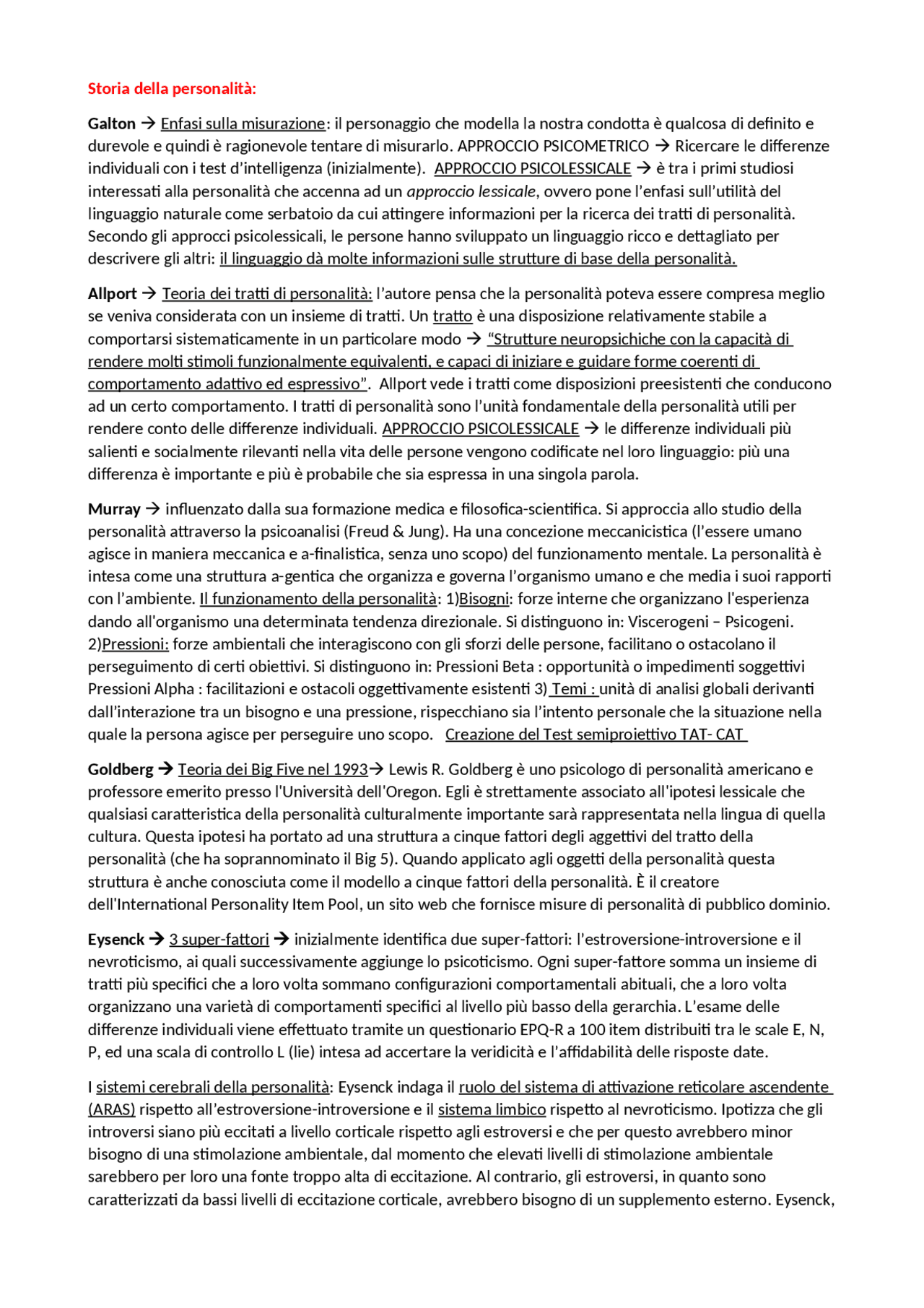 Storia Della Personalità Docsity