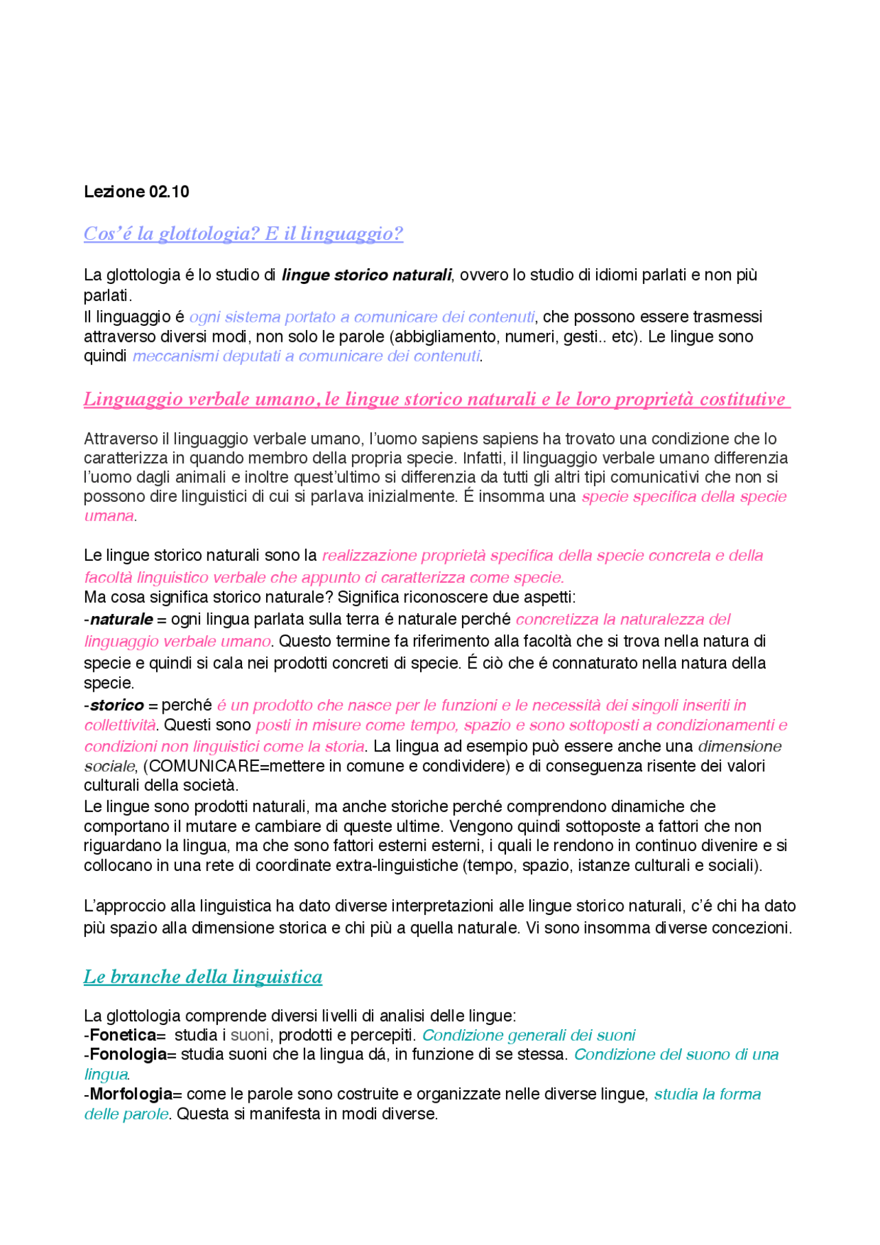 Appunti Glottologia Docsity