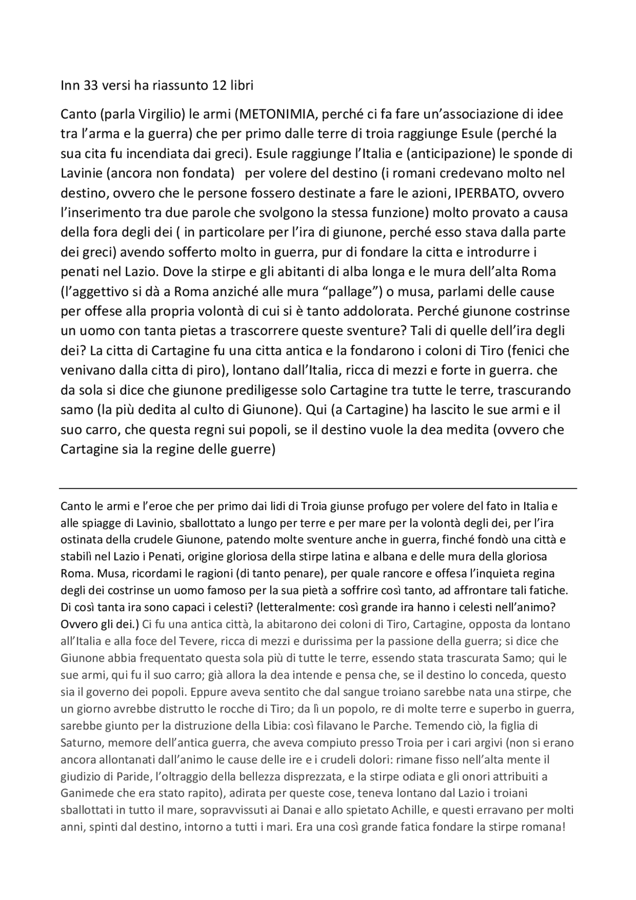 PROEMIO DELL'ENEIDE PARAFRASI - Docsity