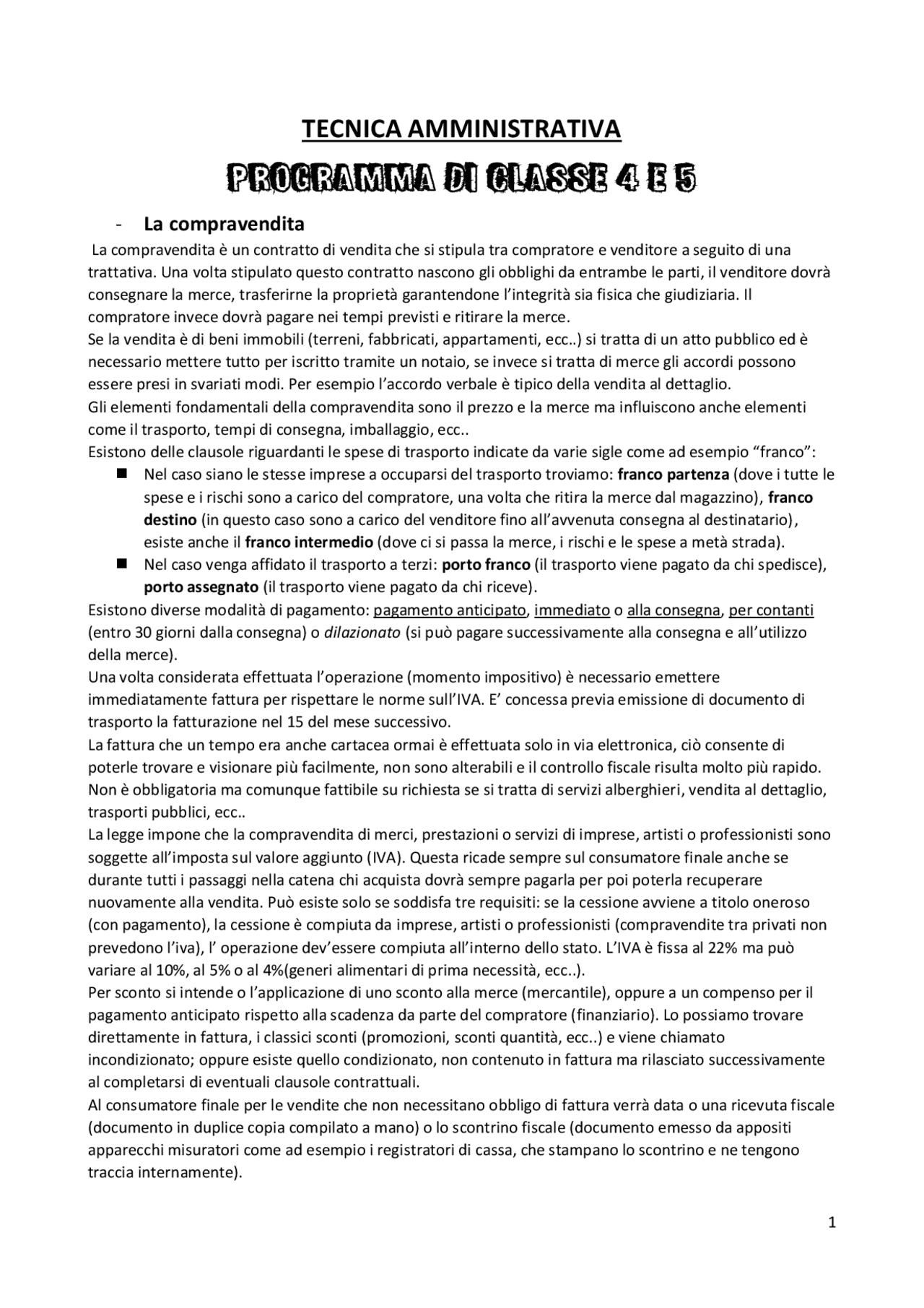 Riassunto programma Tecnica Amministrativa classe 4-5 socio-sanitario ...