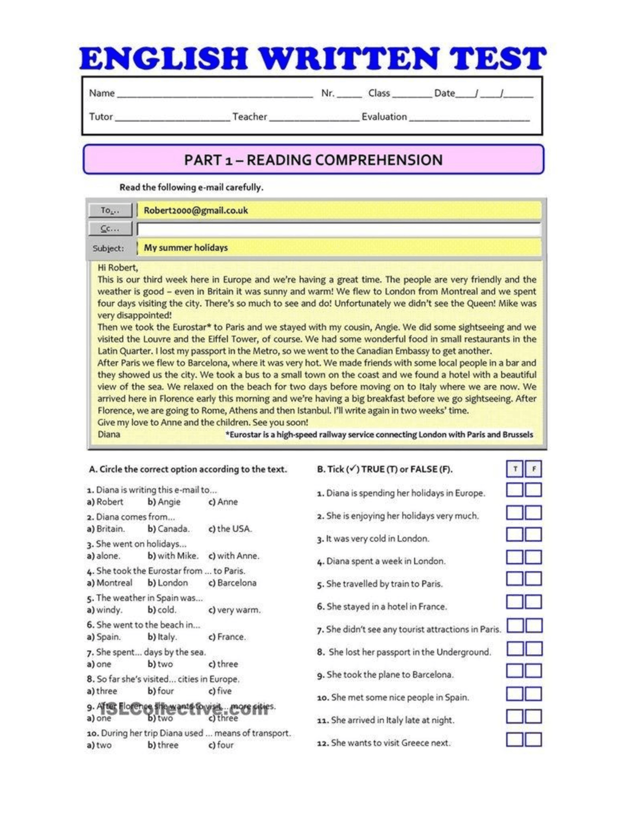 Reading English Question Docsity