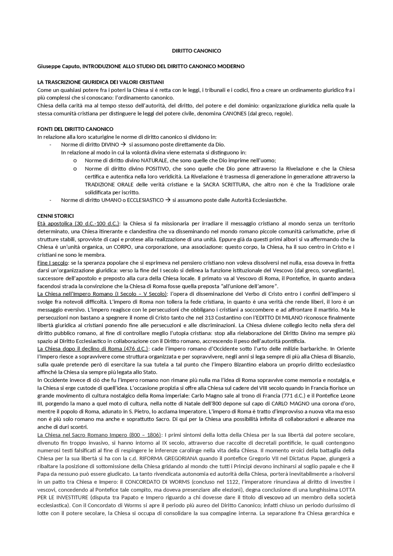 Diritto Canonico Riassunto Docsity