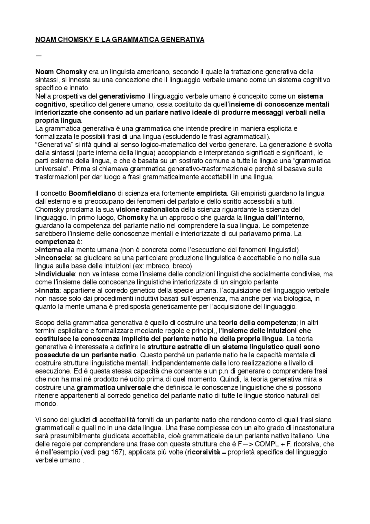 Riassunti Esame Di Glottologia Grammatica Generativa Docsity