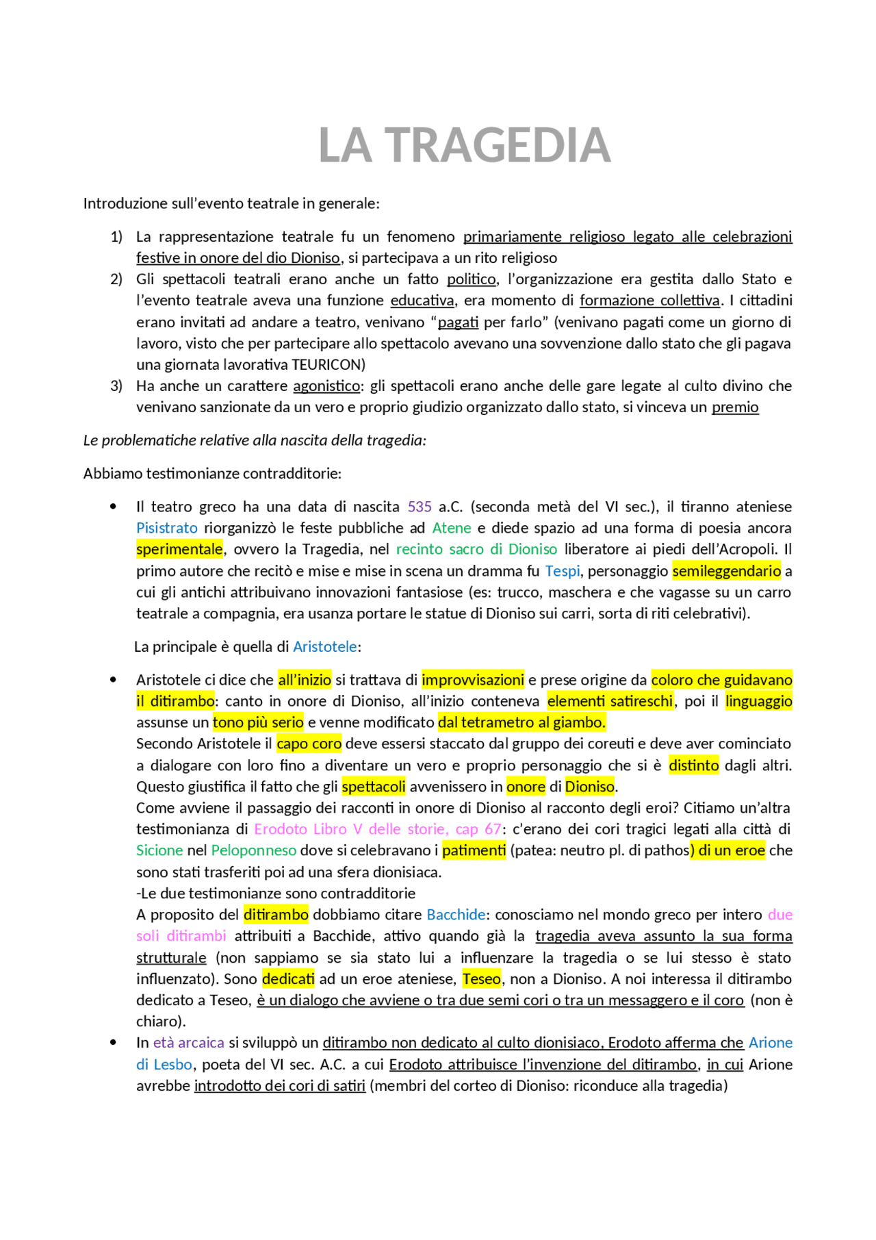 APPUNTI SULLA TRAGEDIA GRECA - Docsity