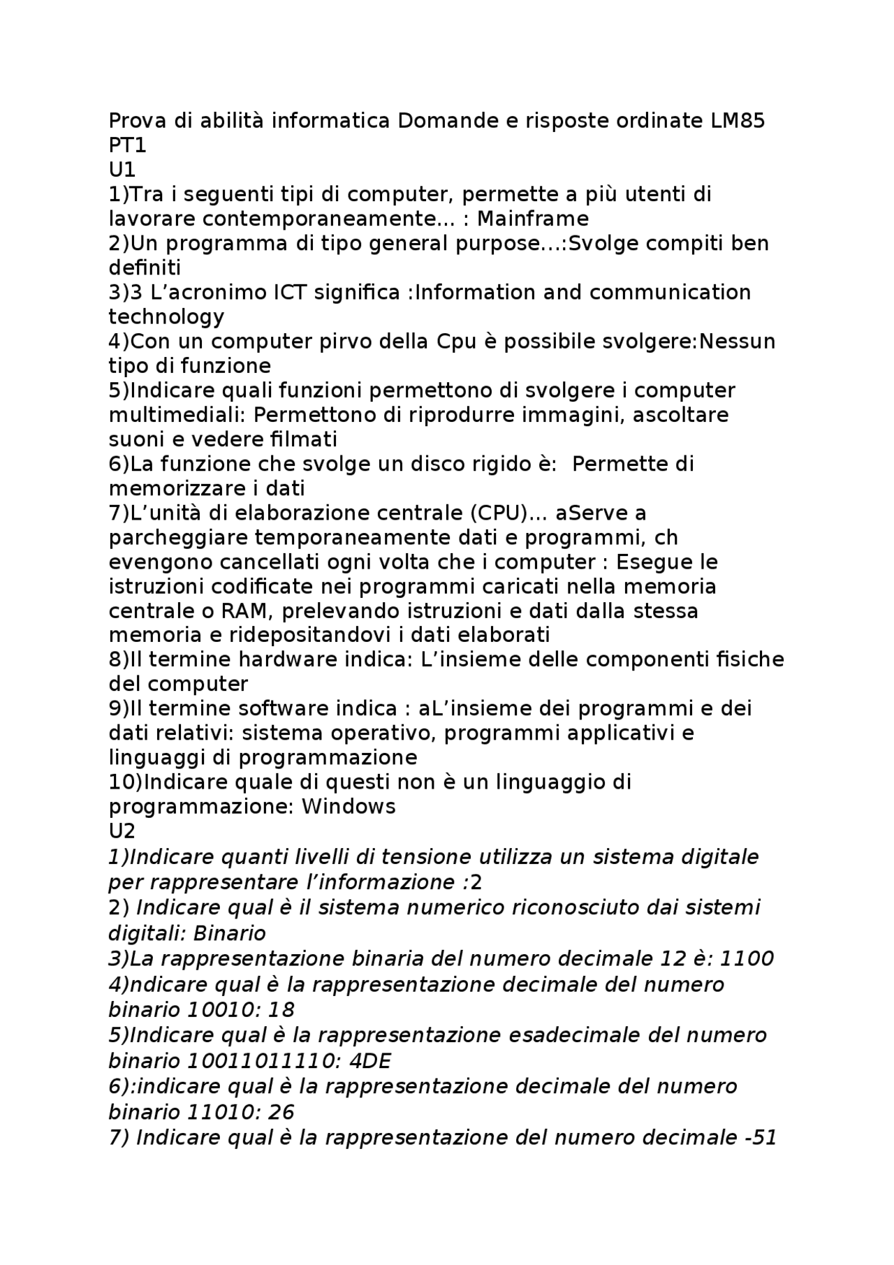 Prova Di Abilità Informatica Docsity