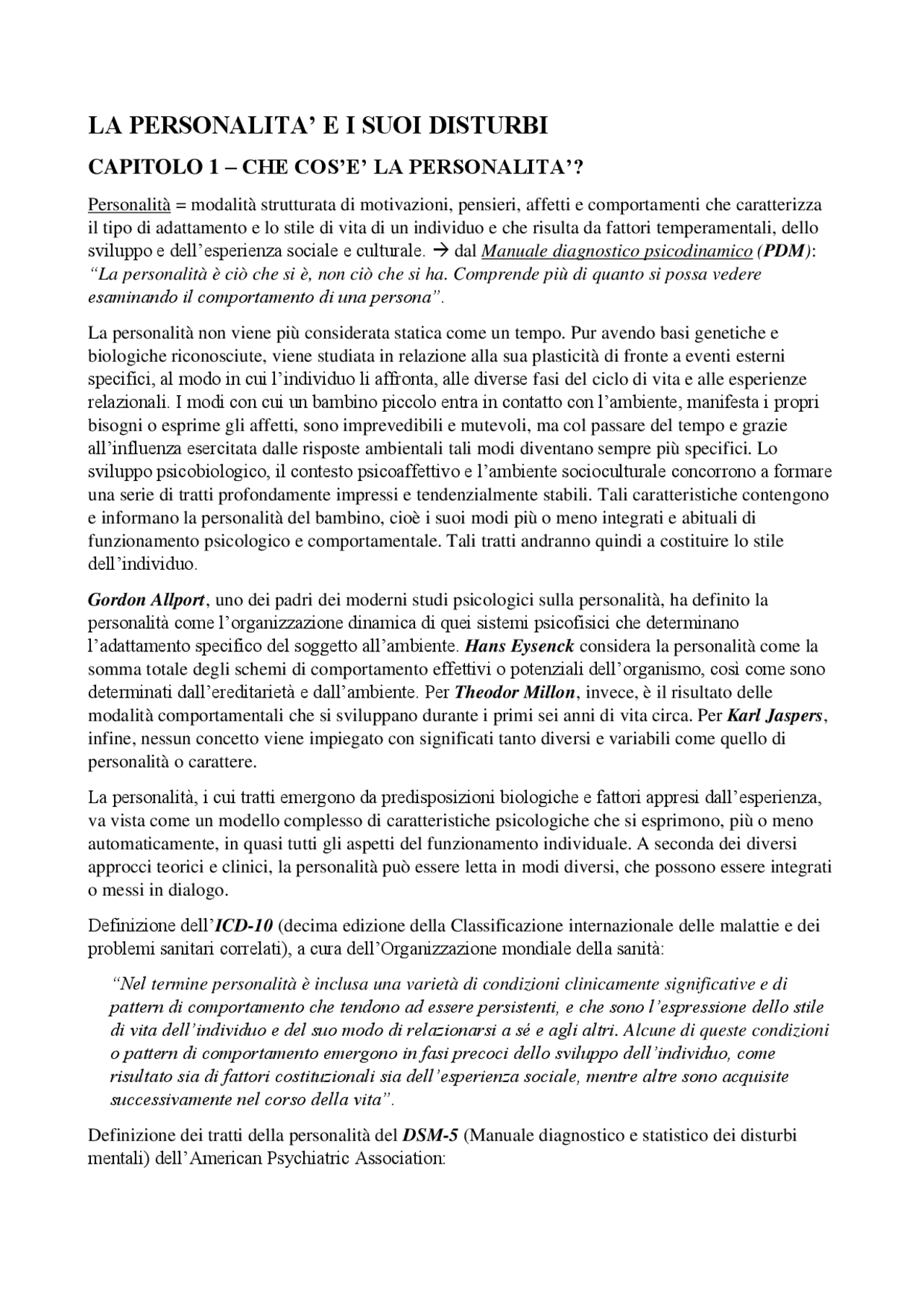 La Personalita E I Suoi Disturbi Lingiardi Gazzillo Docsity