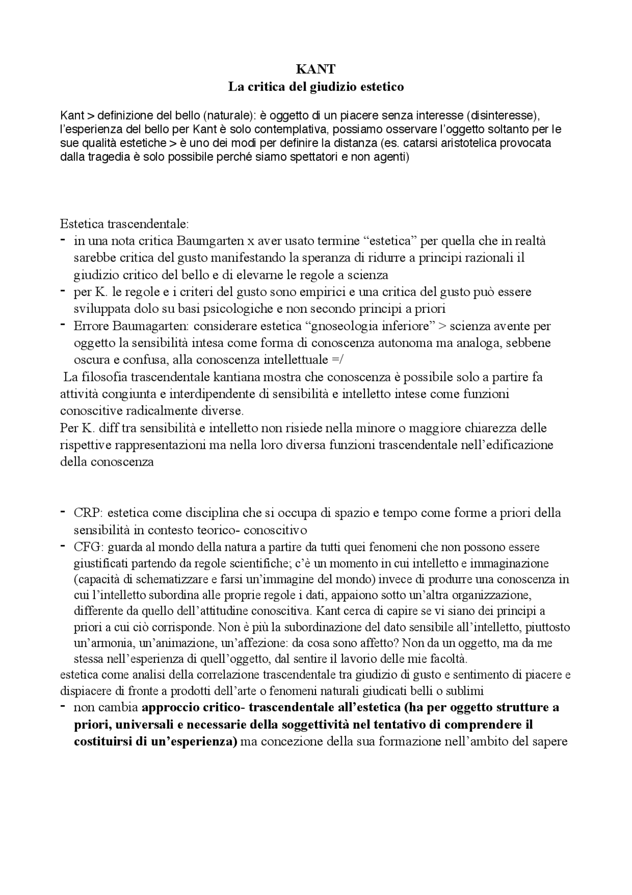 Kant Critica Della Facoltà Di Giudizio Docsity