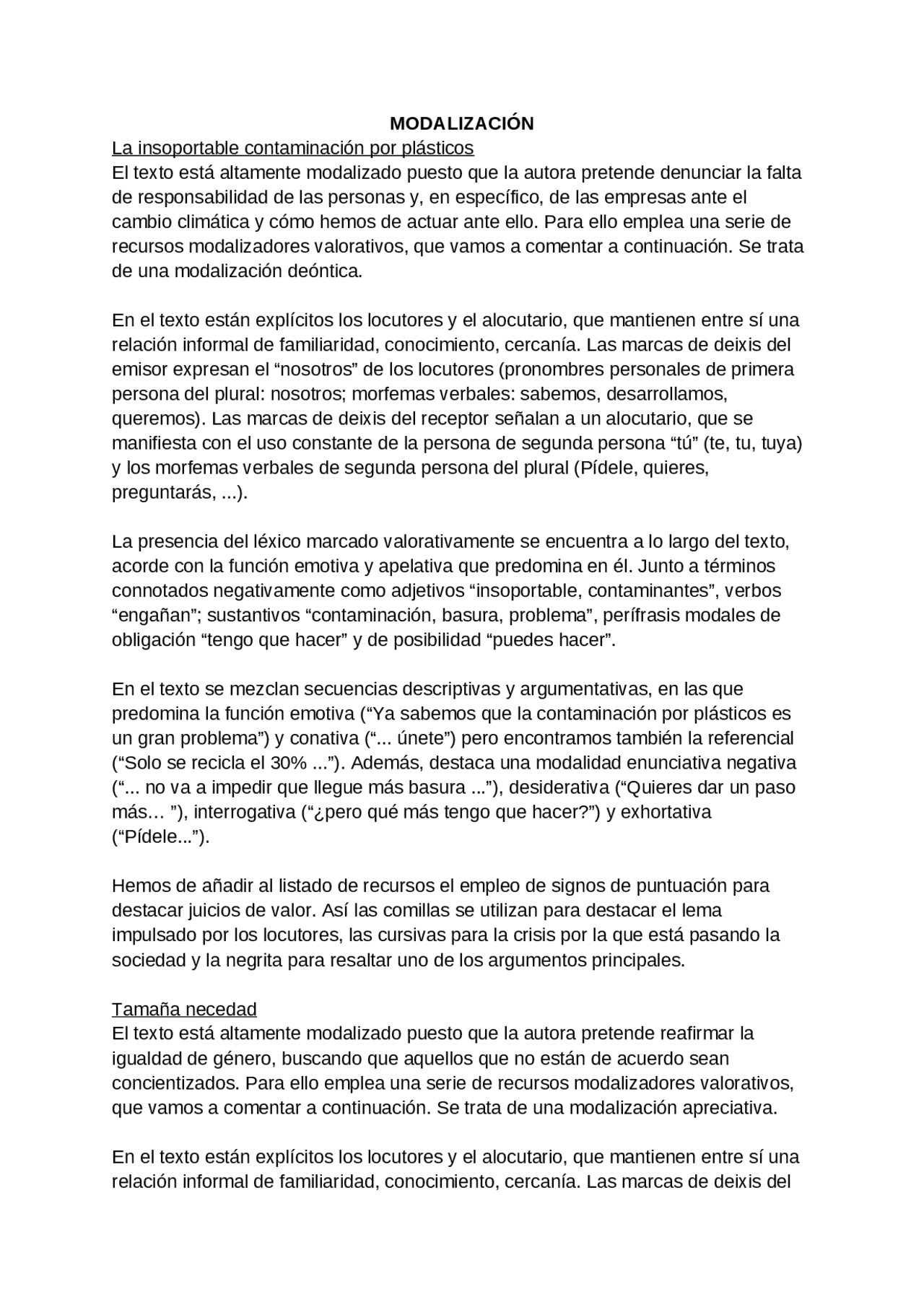 Ejercicios Modalizacion 2020 Ejercicios De Lengua Y Literatura Docsity