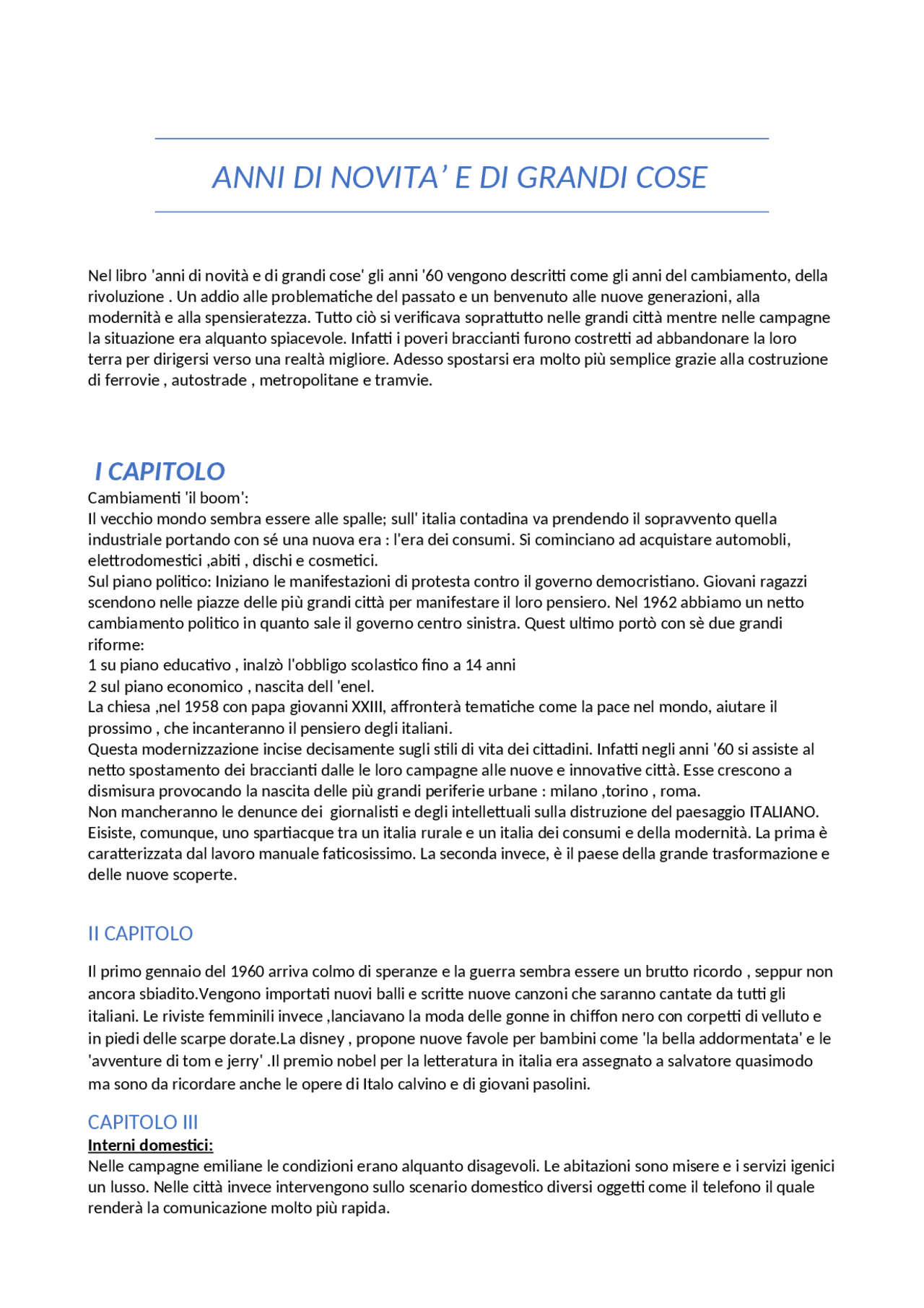 Anni Di Novità E Di Grandi Cose Docsity