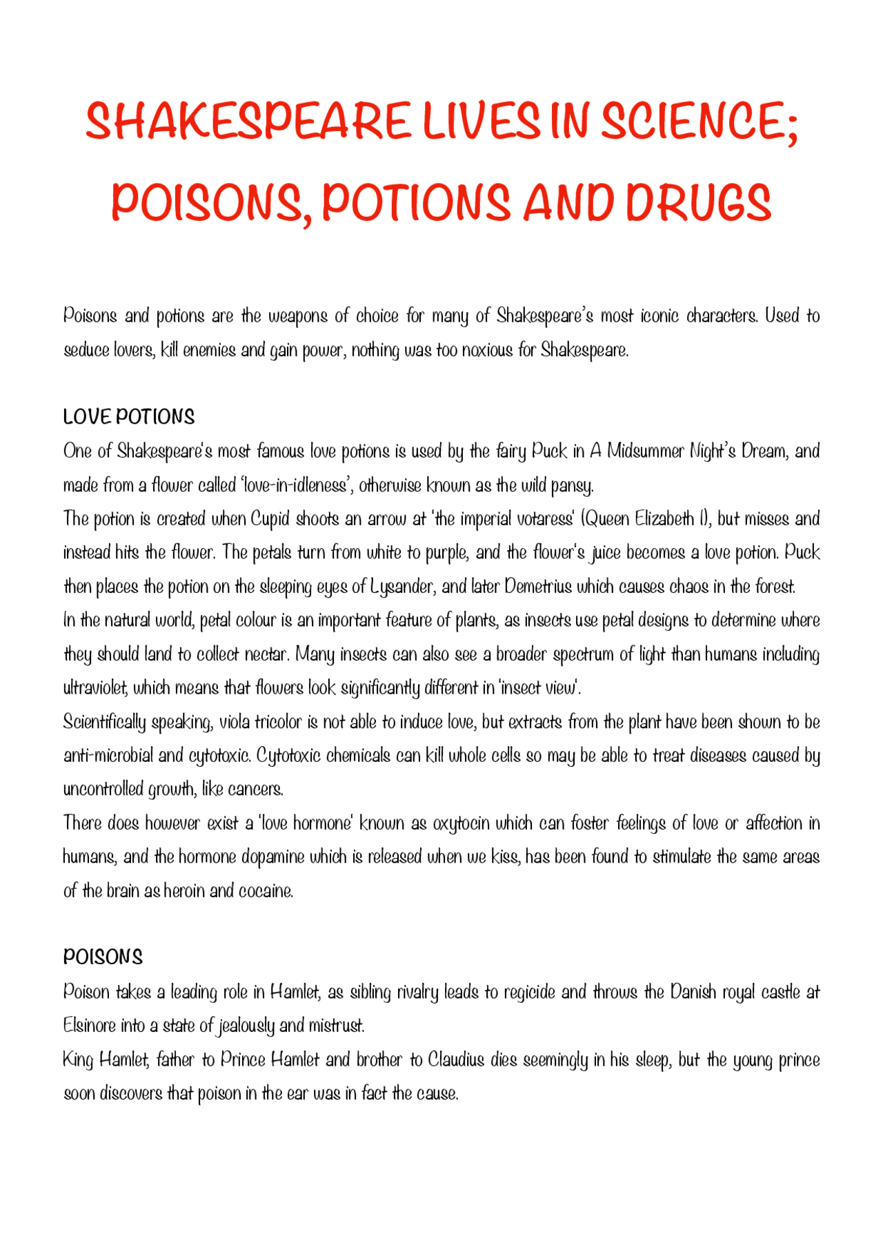 Shakespeare's poisons and potions - Docsity
