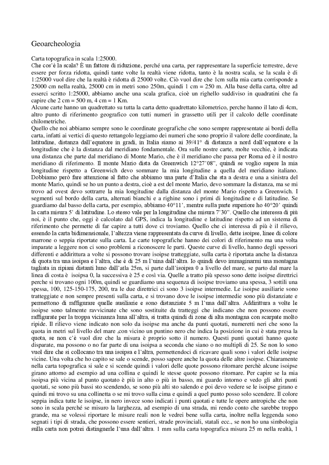 Geoarcheologia: Carte topografiche e isoipse - Docsity