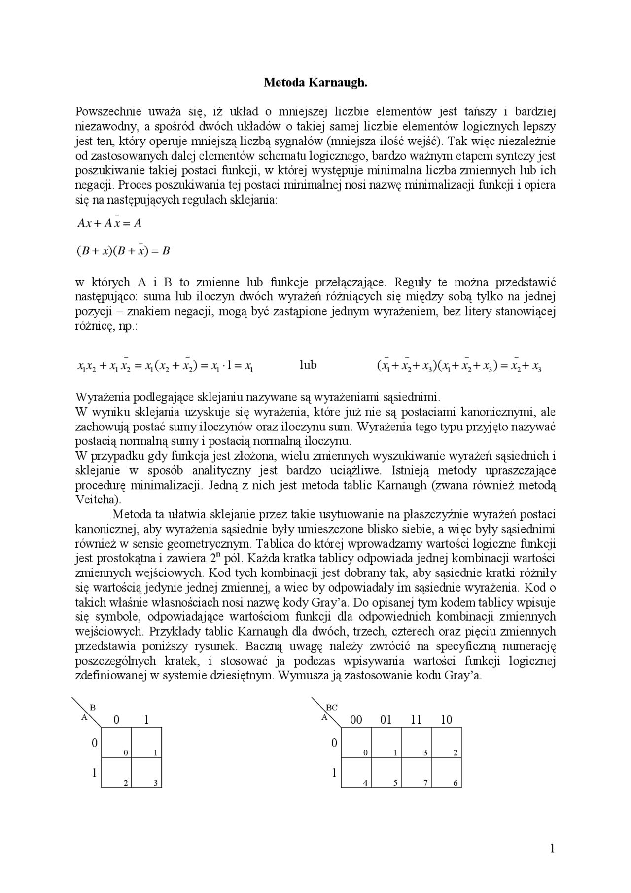 Tablica Karnaugha. Metoda Karnaugh. | Opracowania Logica Matematica ...