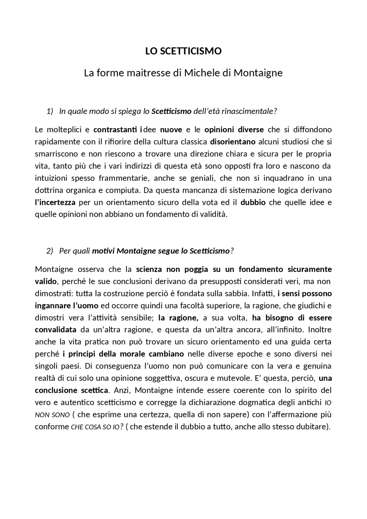 Lo Scetticismo La Forme Maitresse Docsity