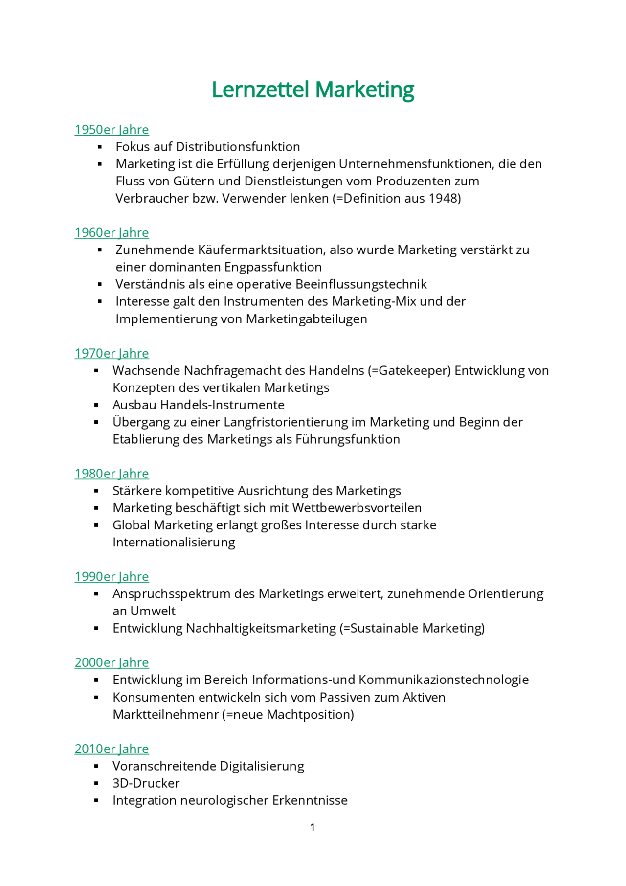 Lernzettel Marketing Zusammenfassung Vo Uni Bayreuth Docsity