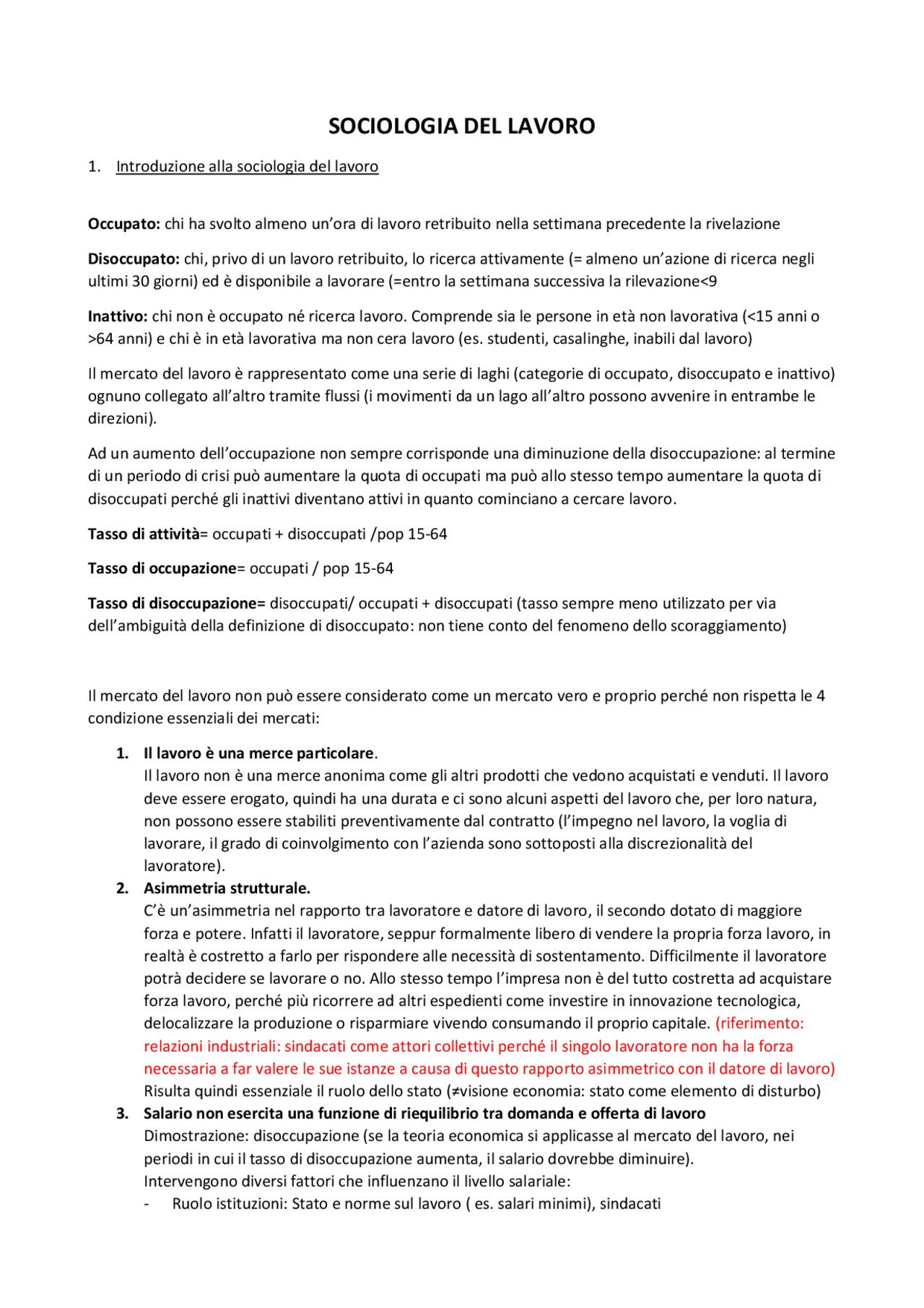 Sintesi del programma di esame di Sociologia del Lavoro della ...