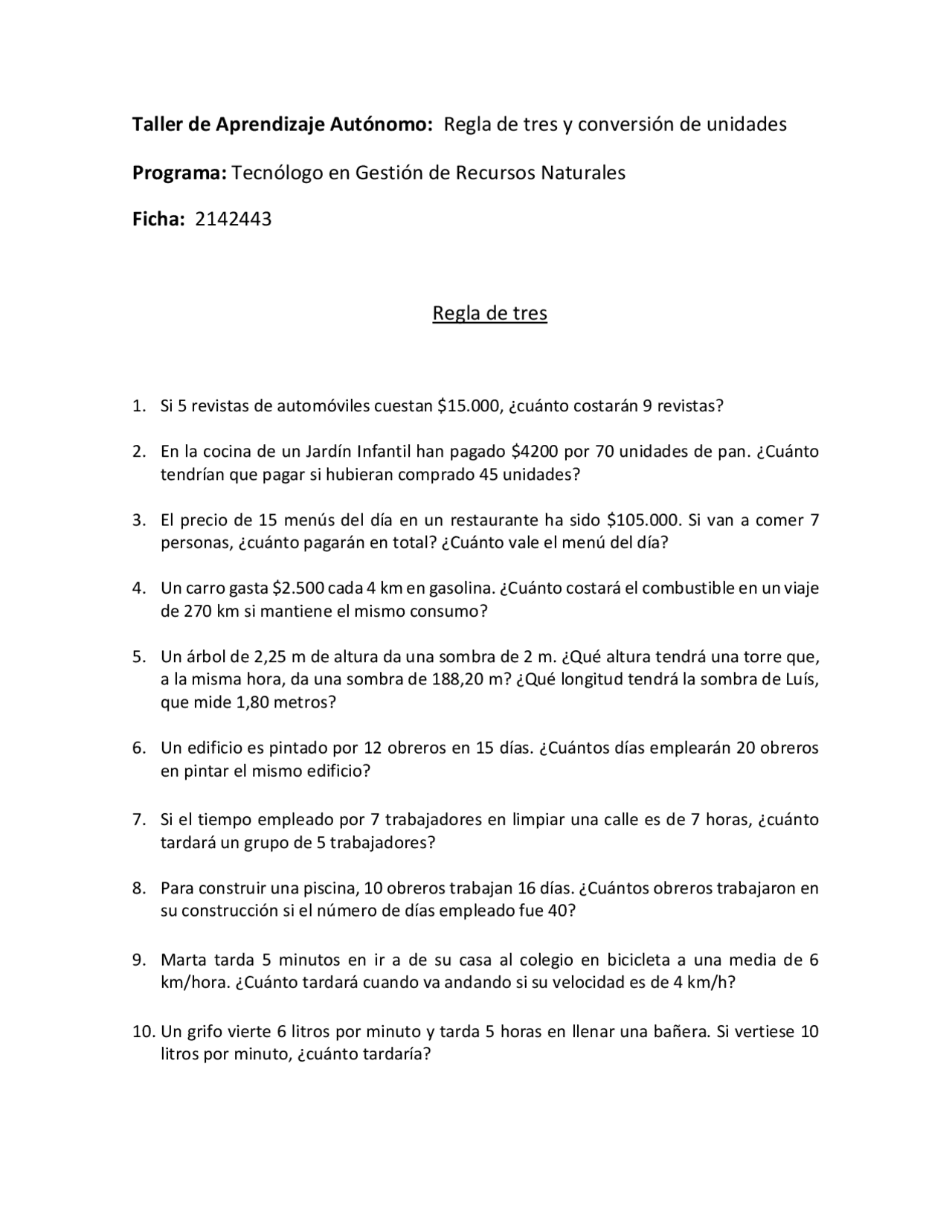 Regla de tres y conversión de unidades - Docsity