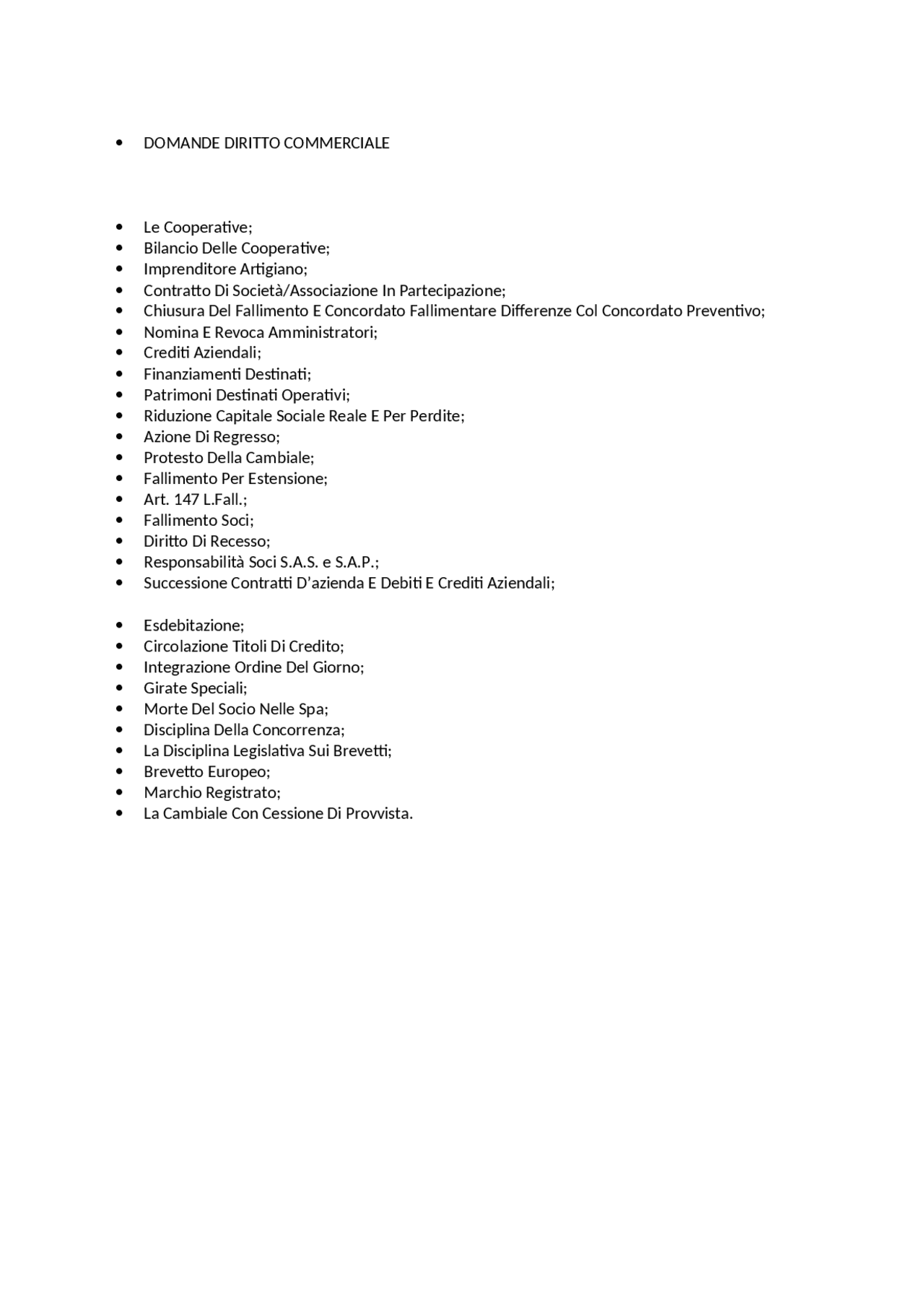 Domande Diritto Commerciale Docsity