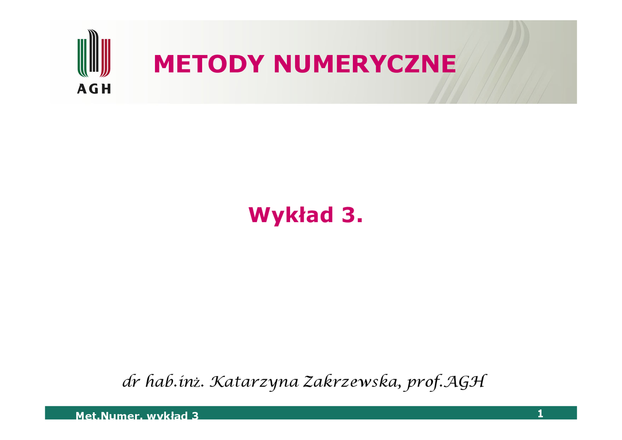 Metody numeryczne: aproksymacja, interpolacja wielomianowa - Docsity
