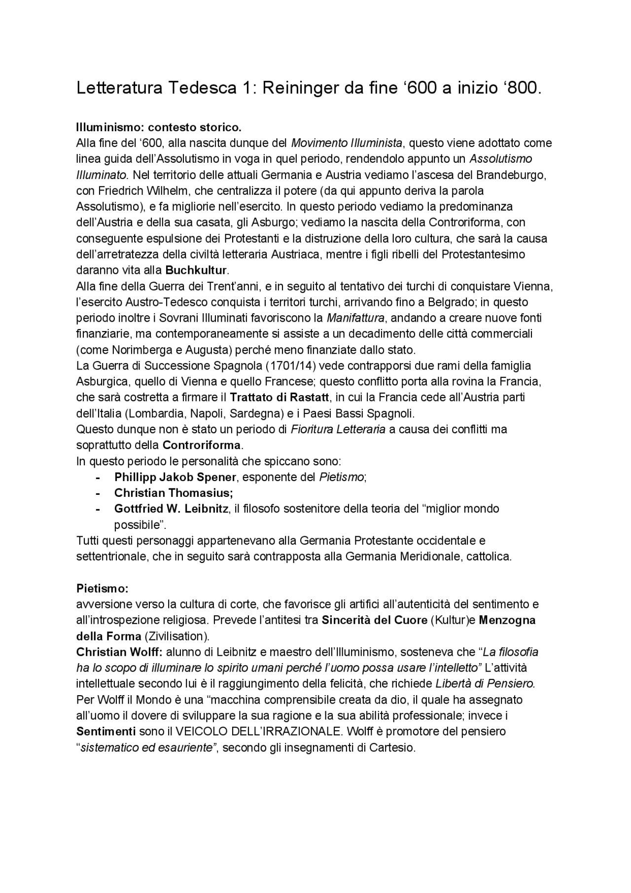 Riassunto Manuale Reininger Letteratura Tedesca I Docsity