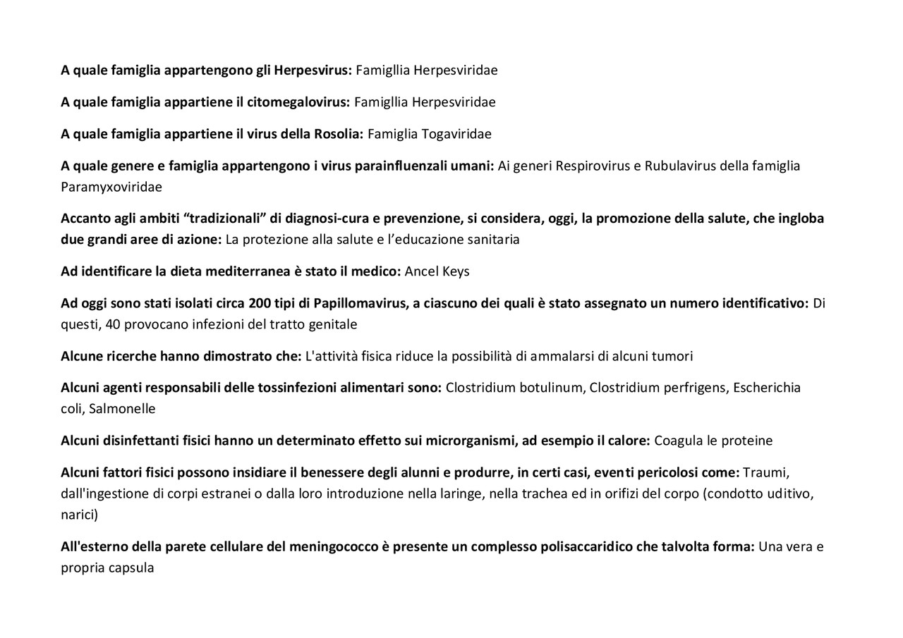 Igiene Generale Ed Applicata Primo Anno Scienze Motorie Pegaso Docsity