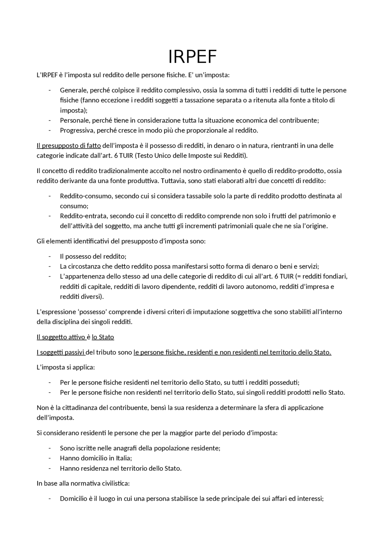 Irpef Riassunto Irpef Diritto Tritutario Docsity