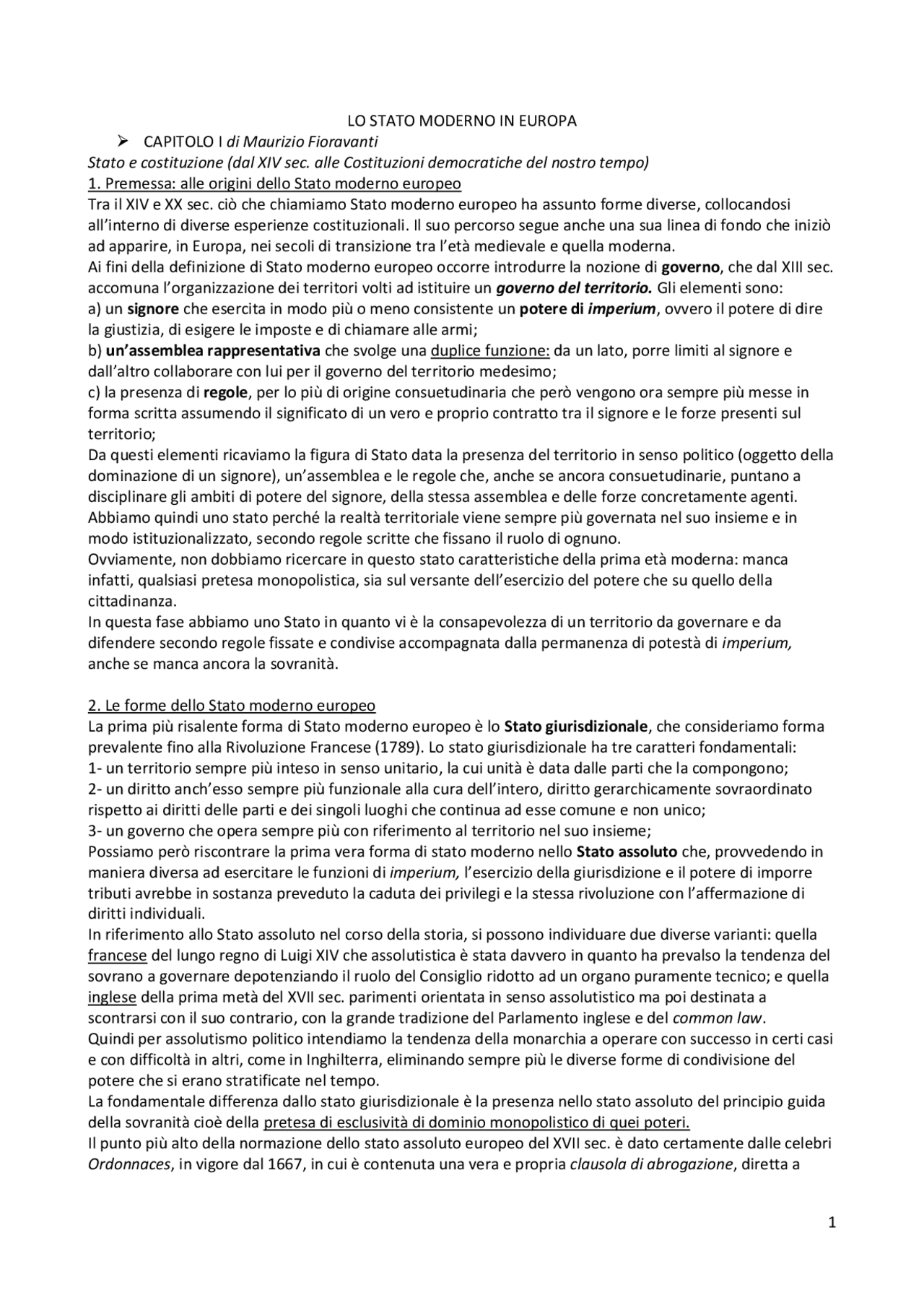 LO STATO MODERNO IN EUROPA - Docsity