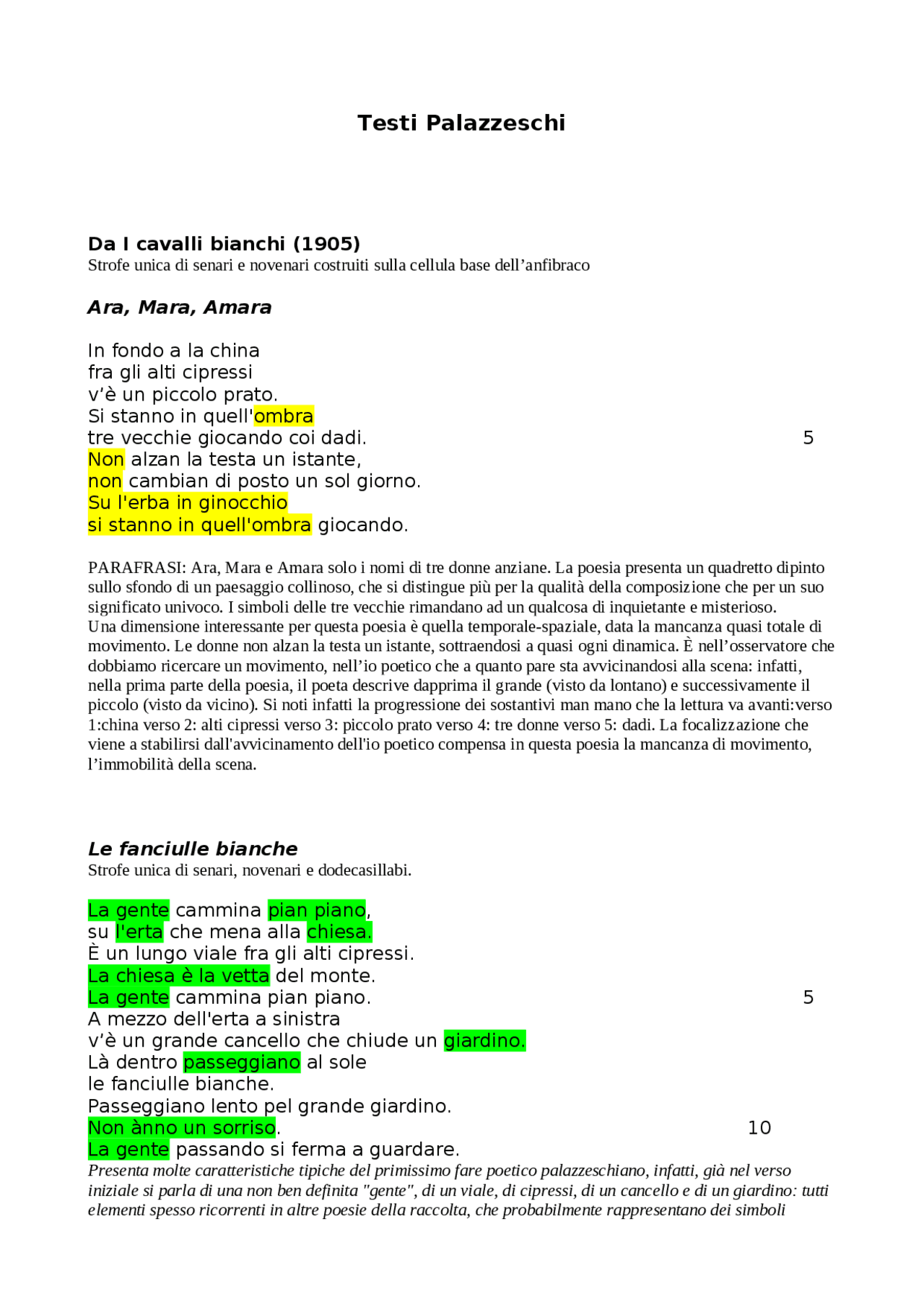 Aldo Palazzeschi Testi E Commenti Docsity